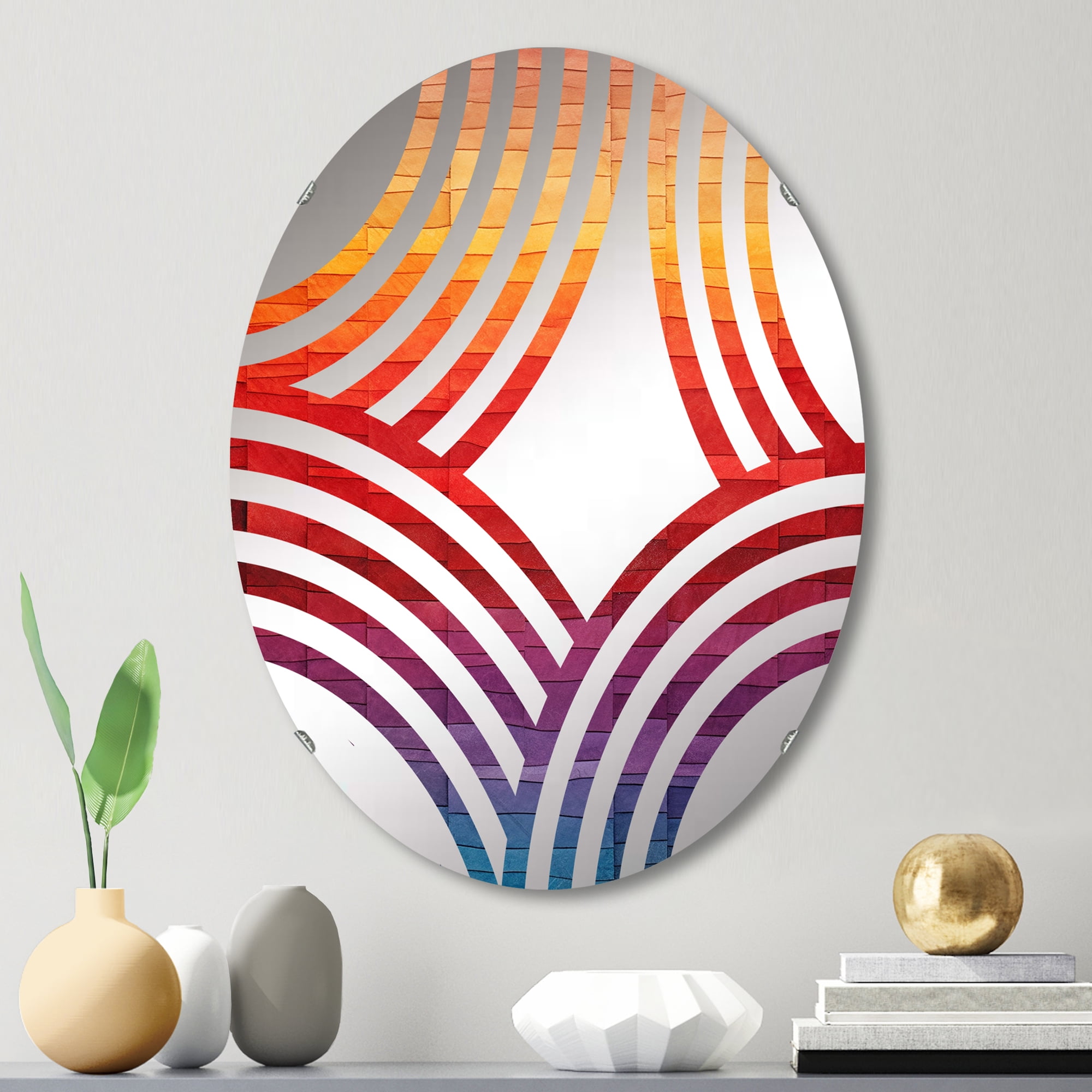 Designart "Geometric Spectrum Array" Abstract Shapes Baptist Fan Round ...
