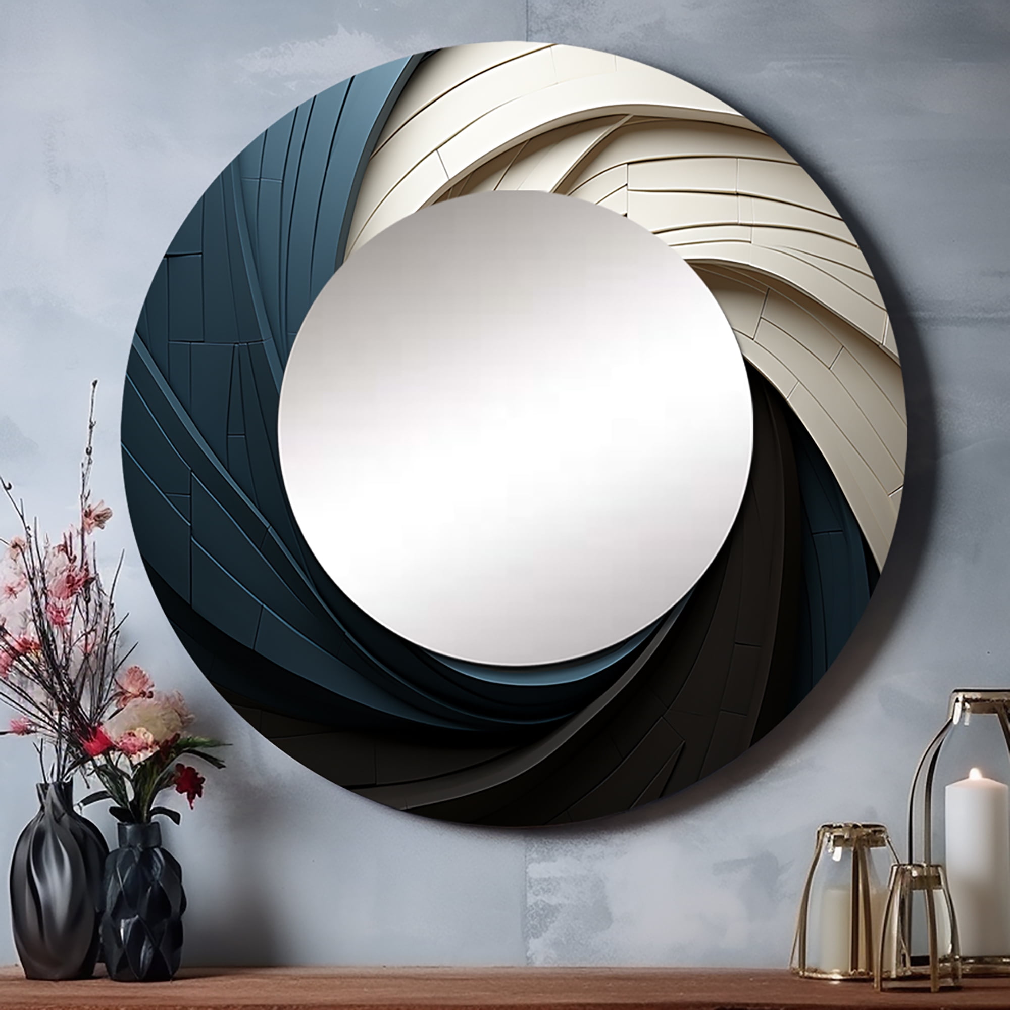 Designart "Geometric VORTEX I" Abstract Spirals Round Mirror Wall Decor ...