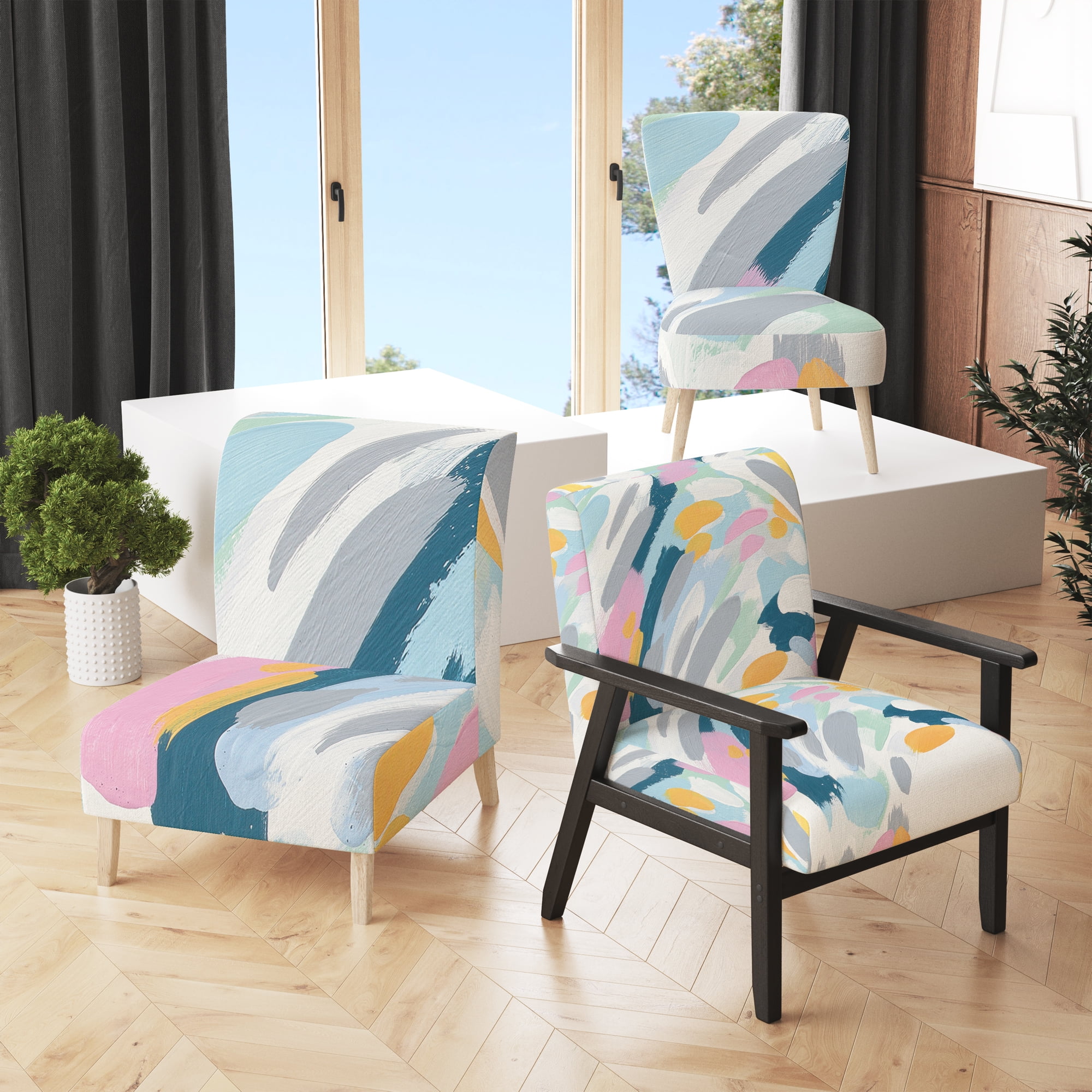 Designart "Geometric Vortex II" Upholstered Modern Accent Chair - Arm ...