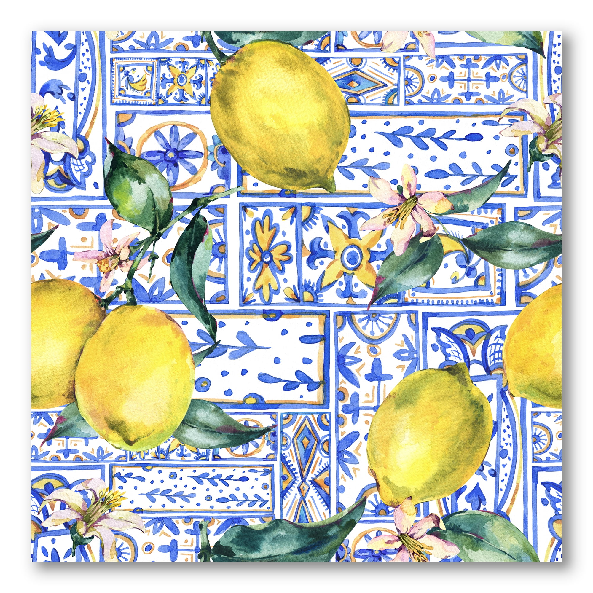 Designart ' Geometrical Pattern of Lemon Ornament On Blue I ' Tropical ...
