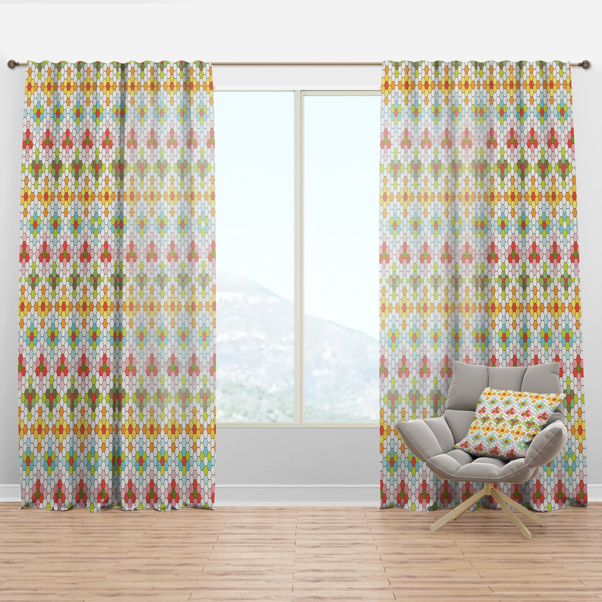 Designart 'Geometrical Retro Design IX' Mid-Century Modern Curtain ...