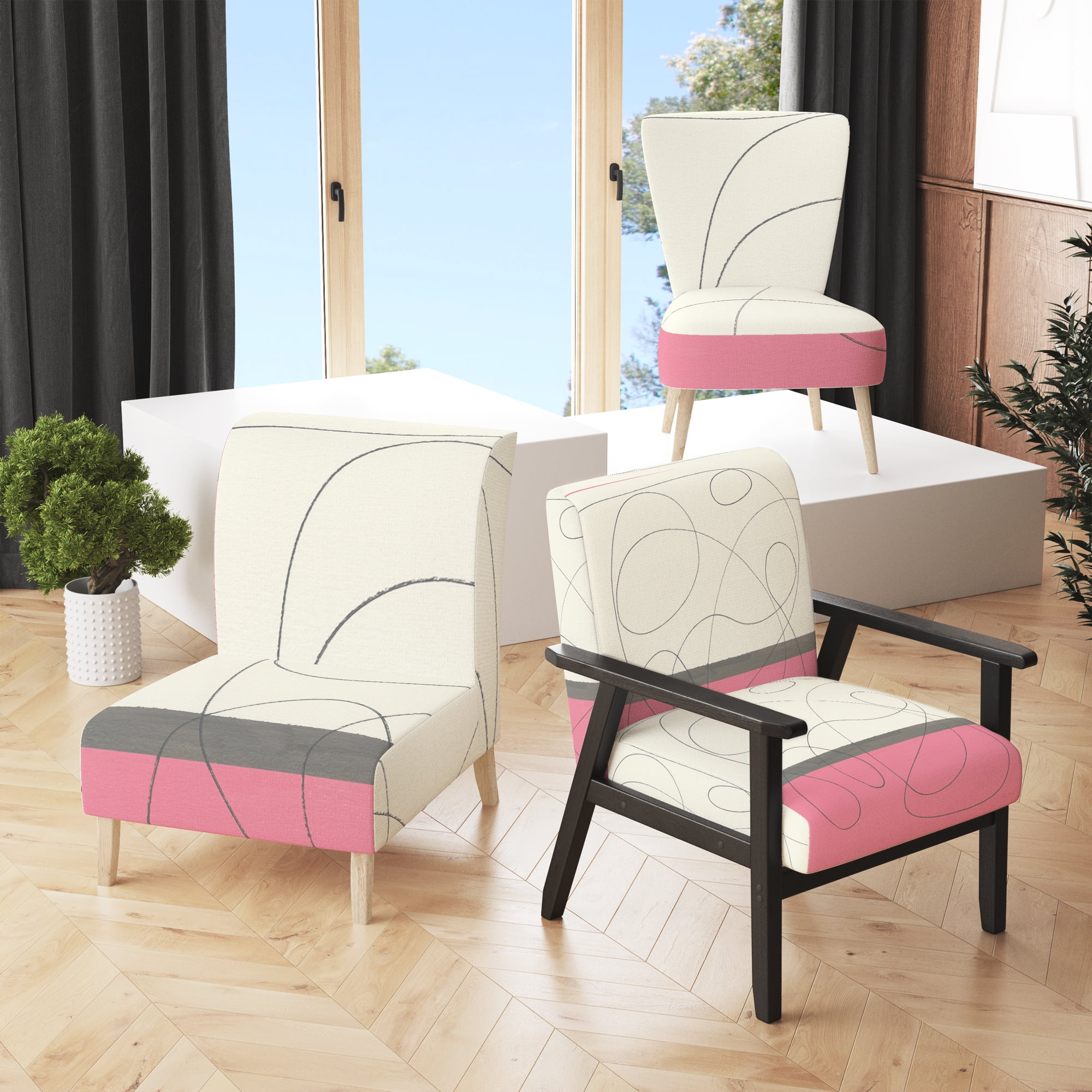 Designart "Geometricneapolitan I" Upholstered Shabby Chic Accent Chair ...