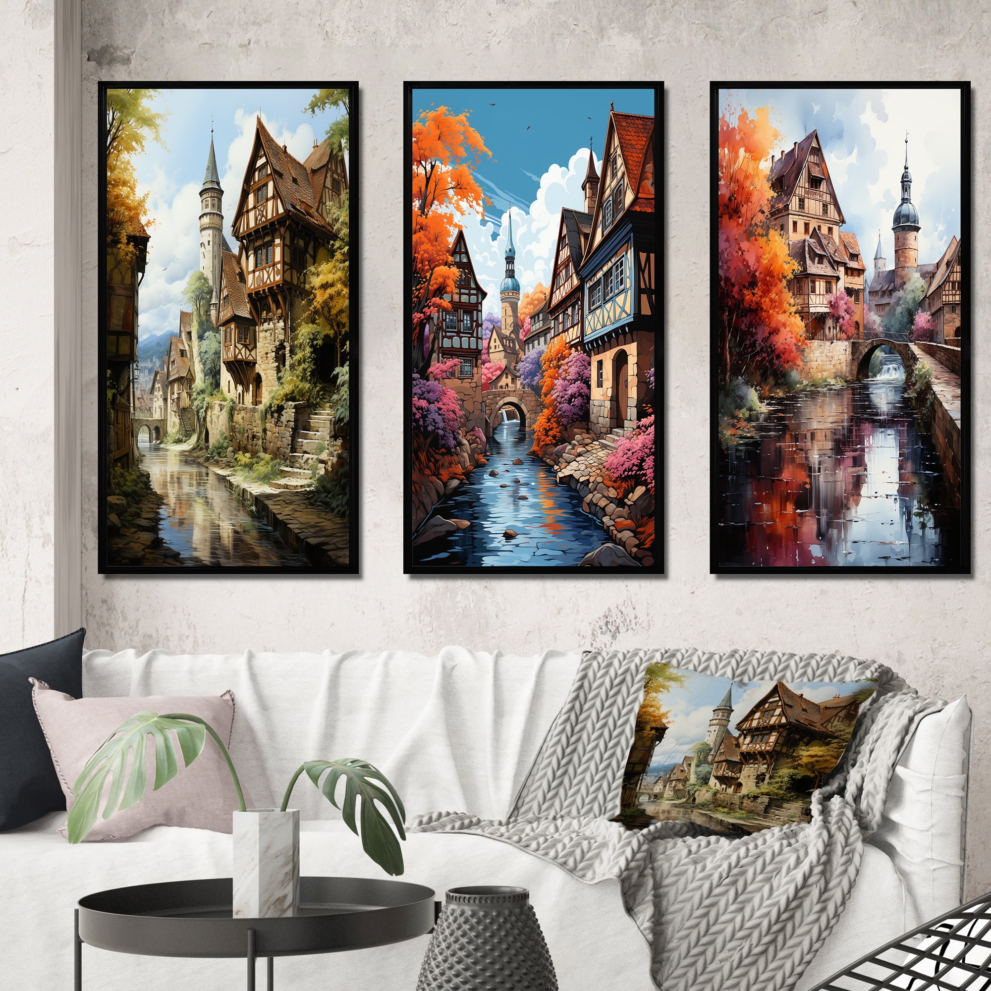 Designart "Germany Bavarian beauty" Cityscapes Framed Wall Art Set Of 3 ...