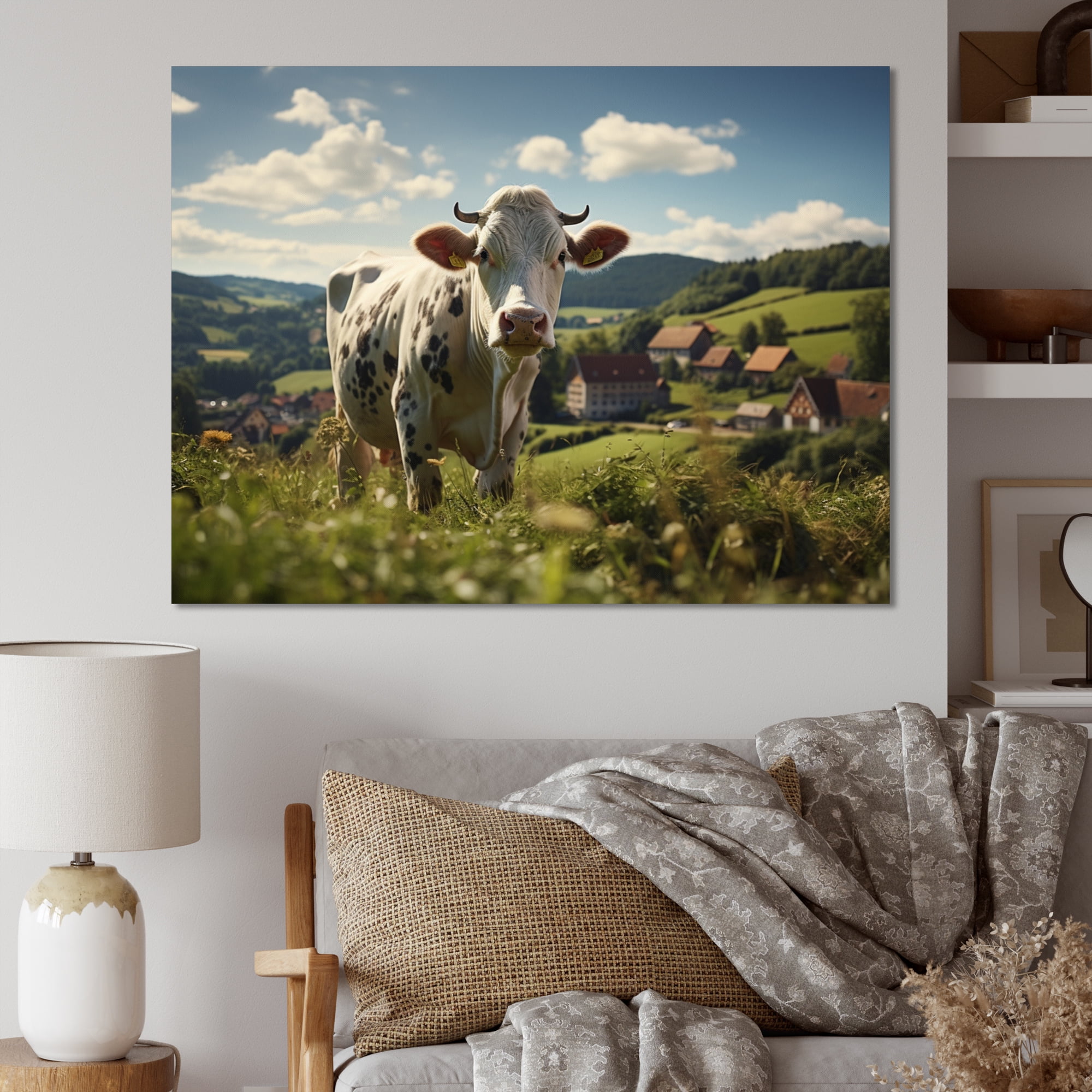 Designart "Germany Landmarks Cow In painting II" Animals Wall Art ...