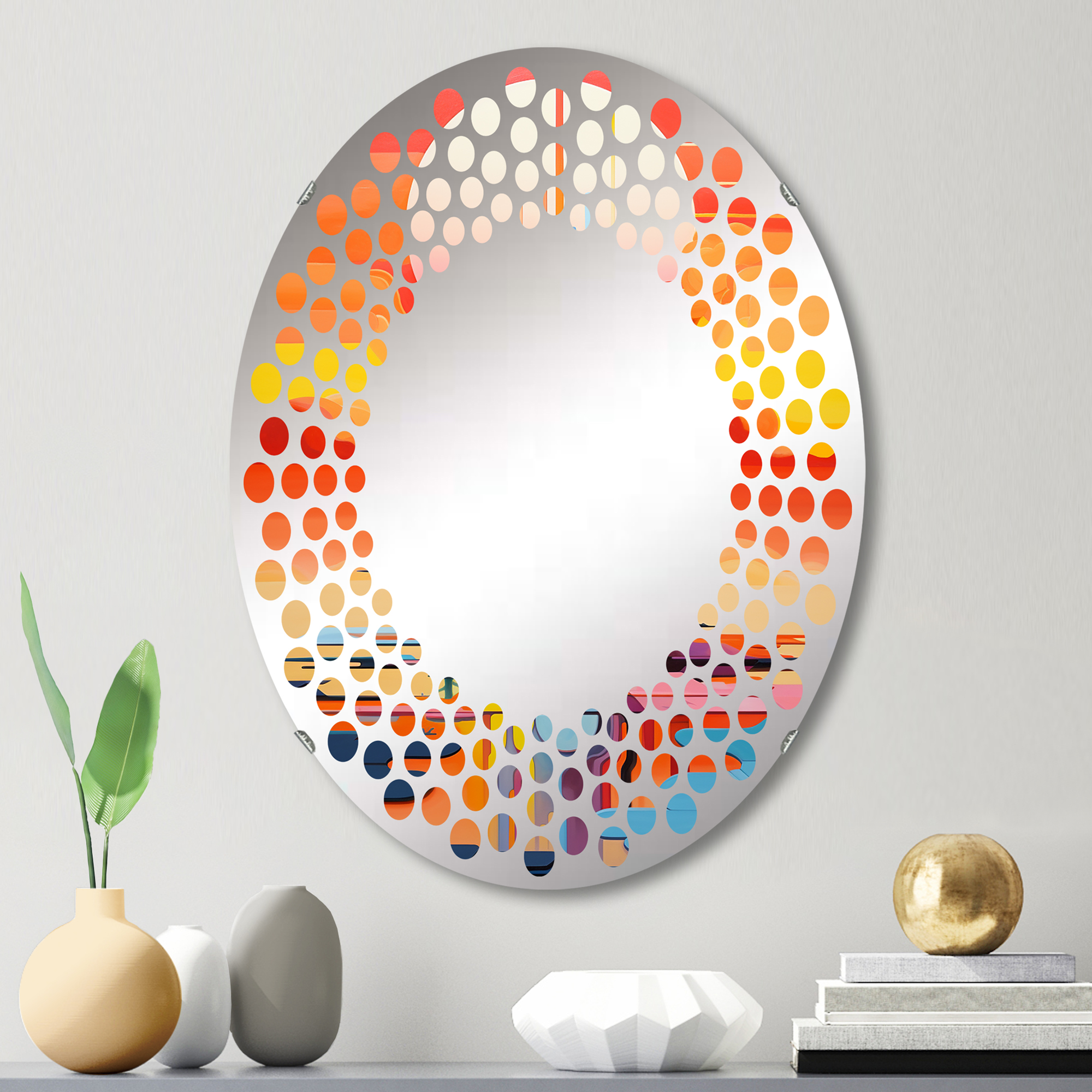 Designart "Geyser Horizon in De Stijl III" Geyser Polka Dot Round Wall ...
