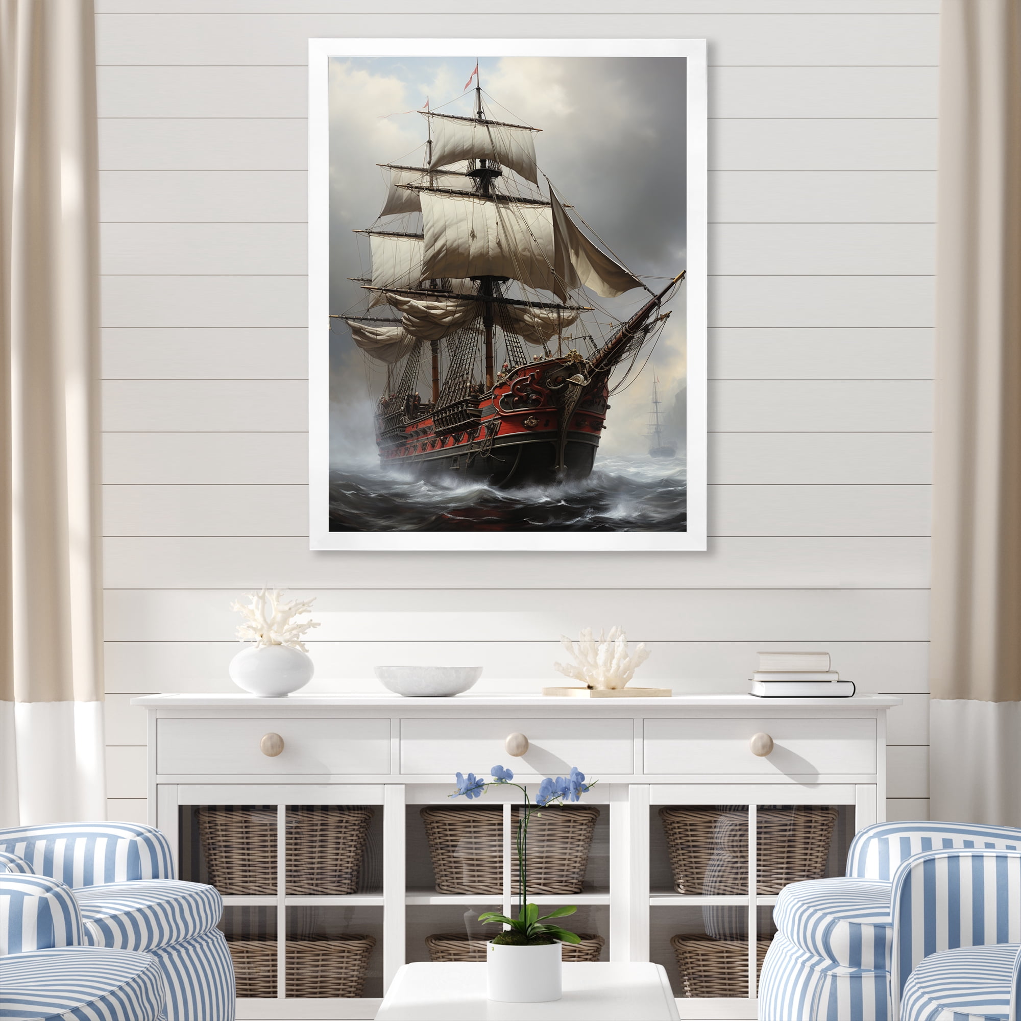 Designart "Ghost Ship of Pirates II" People Framed Wall Art - Modern ...