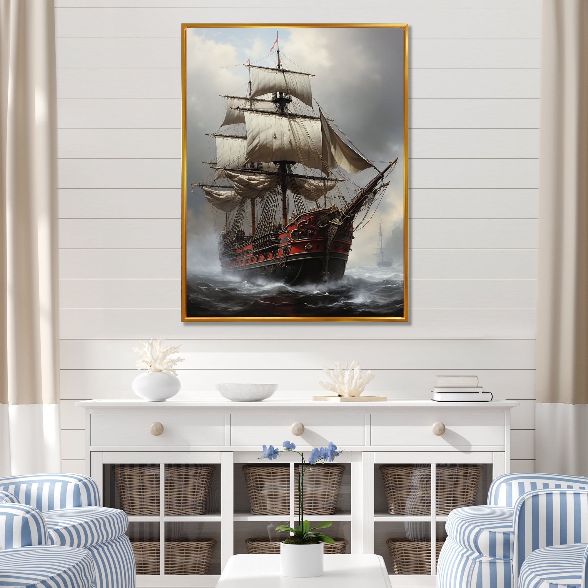 Designart "Ghost Ship of Pirates II" People Framed Wall Art - Modern ...