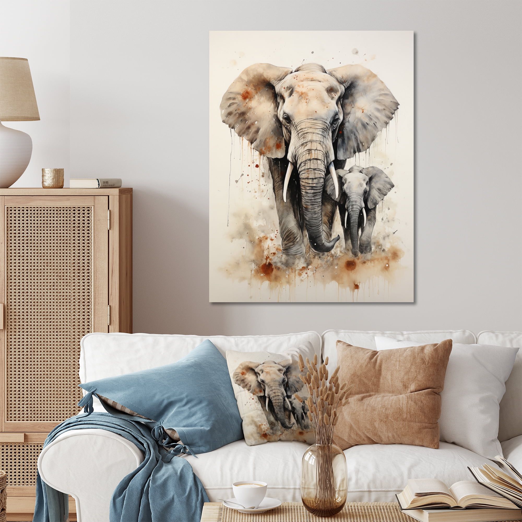 Designart "Giants Elephants Elephant Gentle painting III" Animals ...