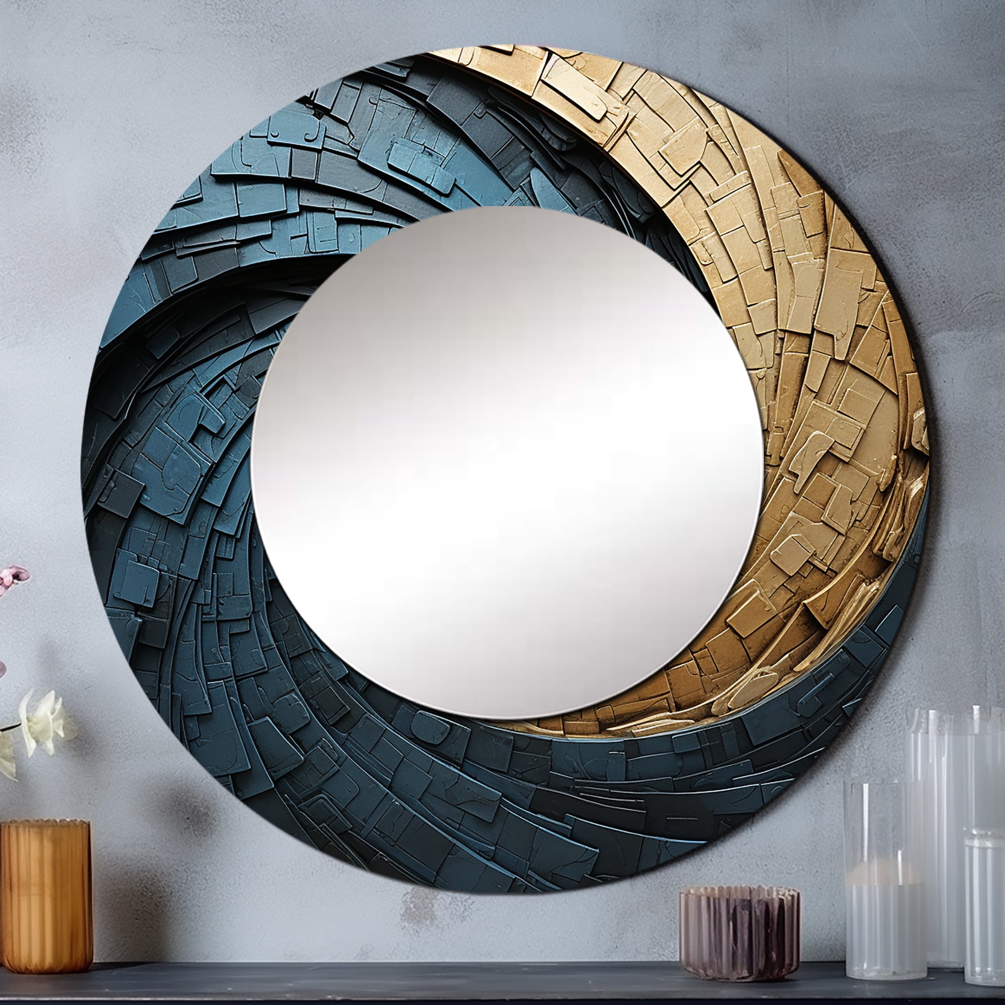 Designart "Gilded Aqua Swirl Simplistic Pottery" Abstract Spirals Gold ...