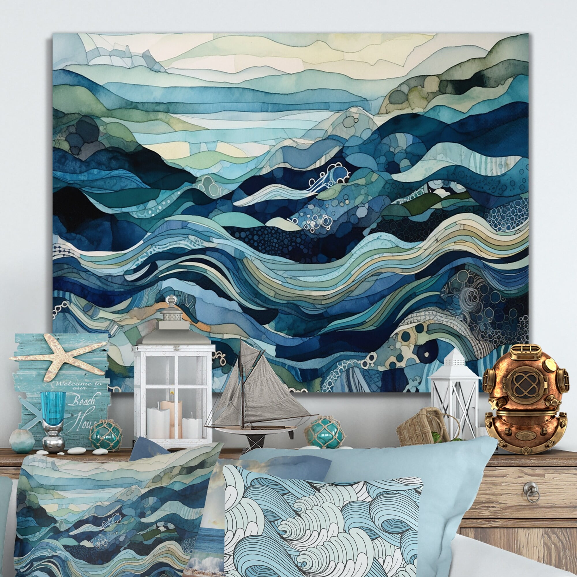 Designart "Gilded Azure Waves" Modern Waves Metal Wall Art - Walmart.com