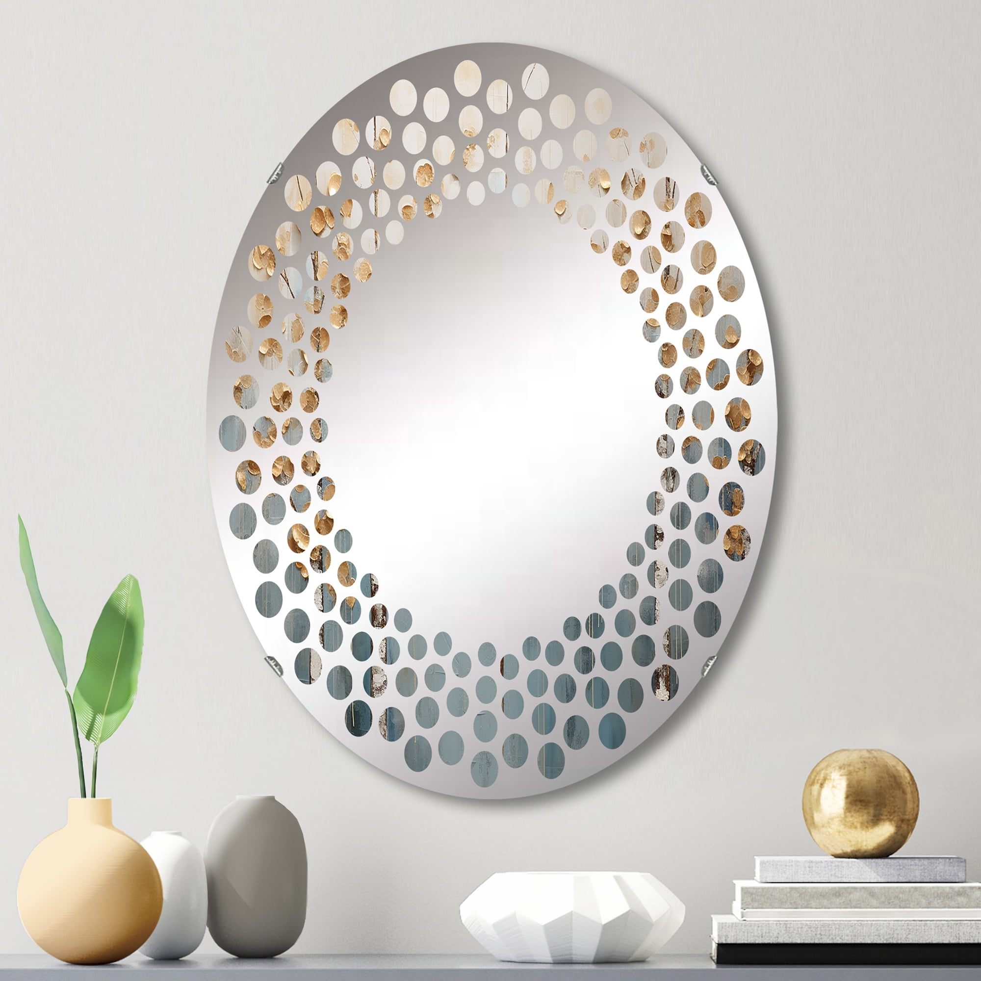 Designart "Gilded Blue Trees Vista II" Landscape Trees Polka Dot Round ...