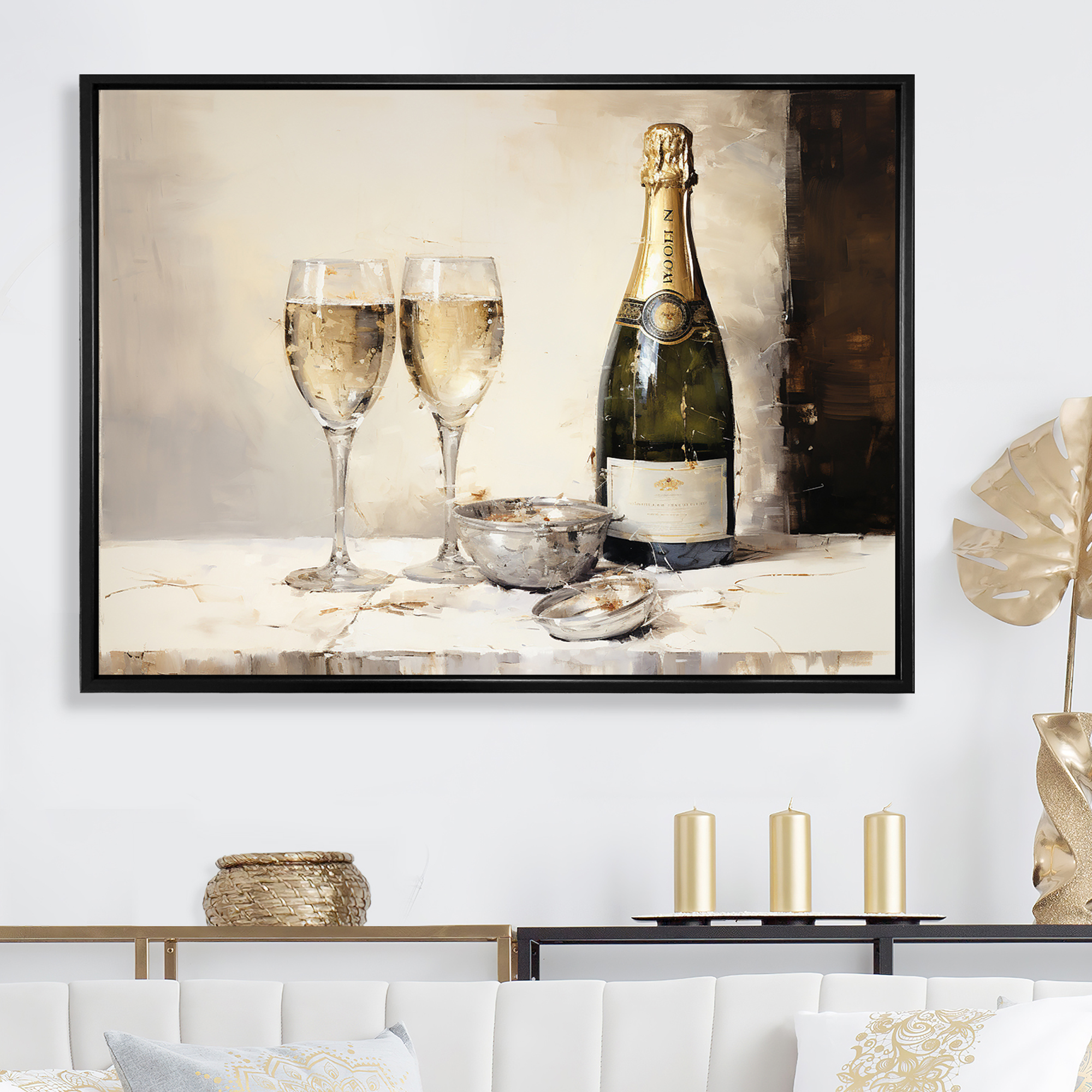 Designart "Gilded Bubbles In Glass I" Champagne Floater Framed Wall ...