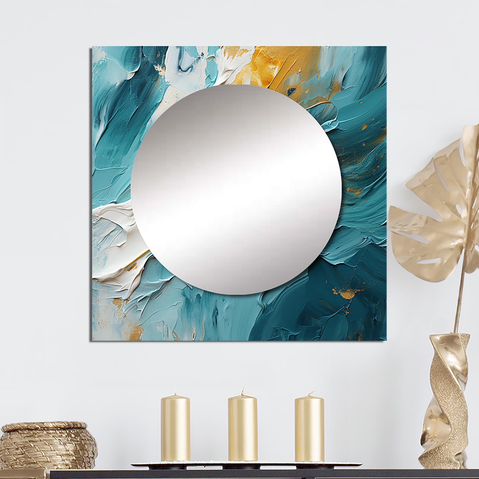Designart "Gilded Dawn Flower Artistry On Teal II" Abstract Spirals ...