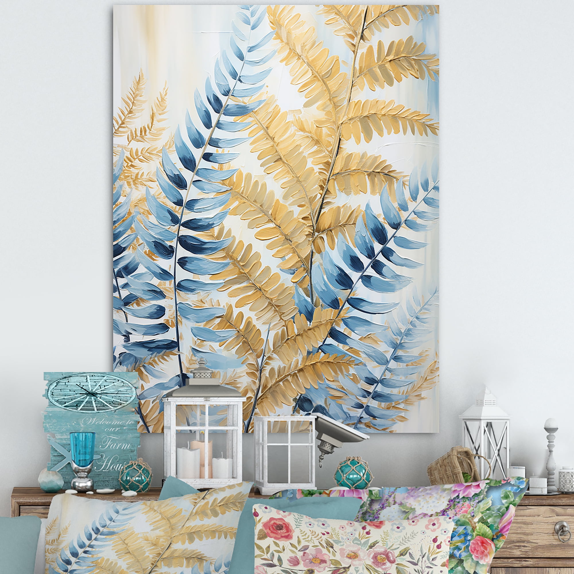 Designart "Gilded Ferns' Ethereal Dance" Ferns Wall Art Living Room ...