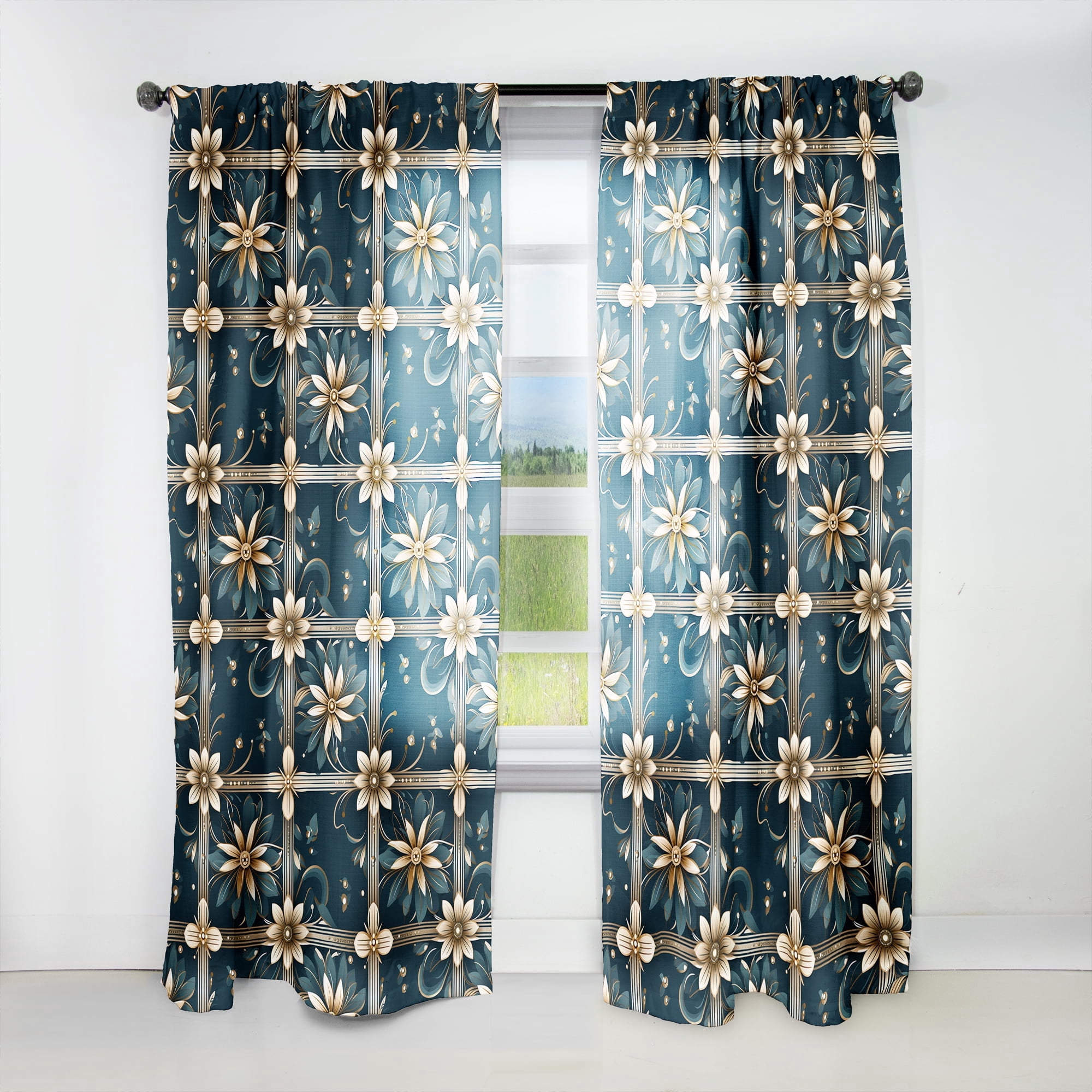 Designart "Gilded Floral Grandeur Victorian Style" Geometric Curtain ...