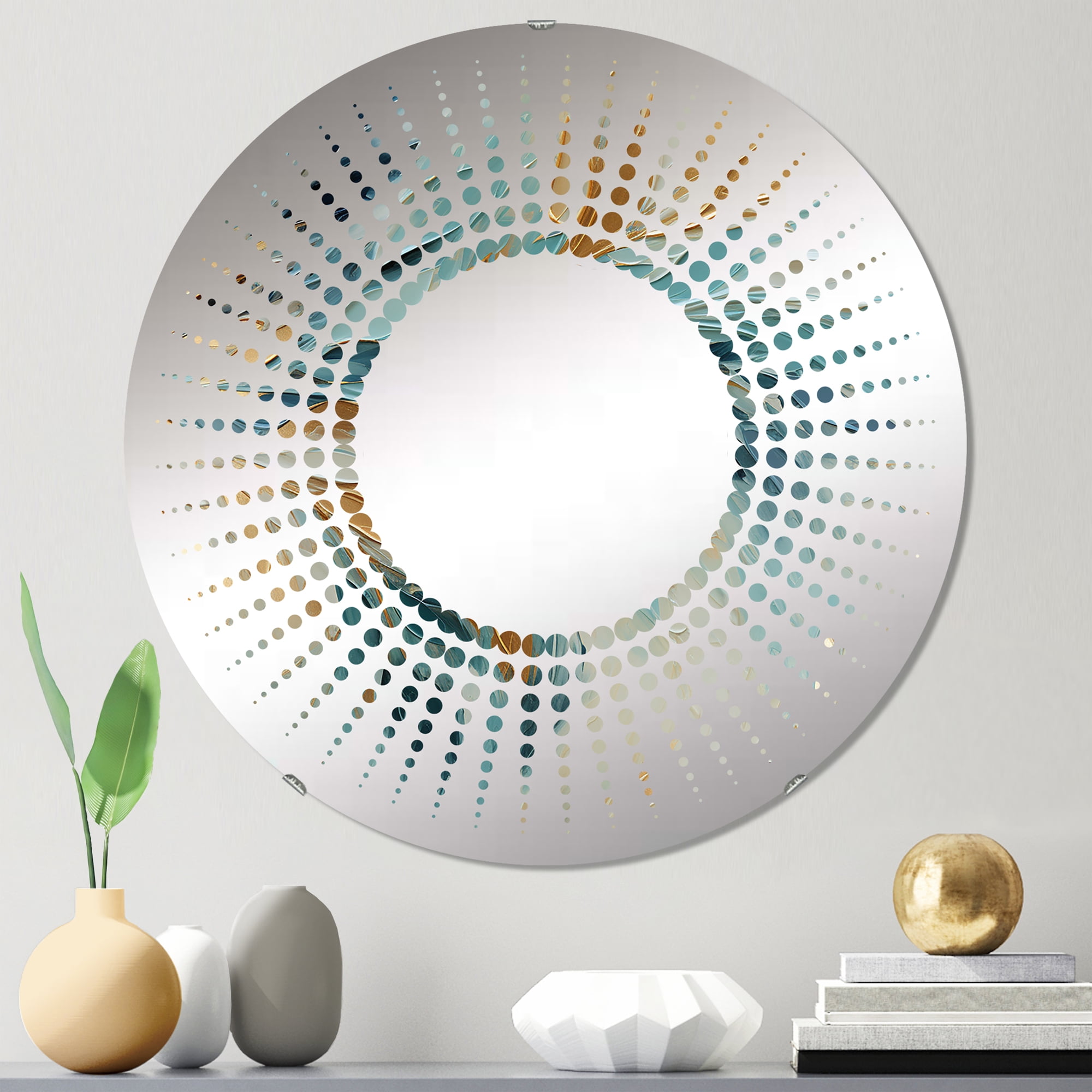 Designart "Gilded Frozen Dreamscape" Marble Starburst Round Wall Mirror ...