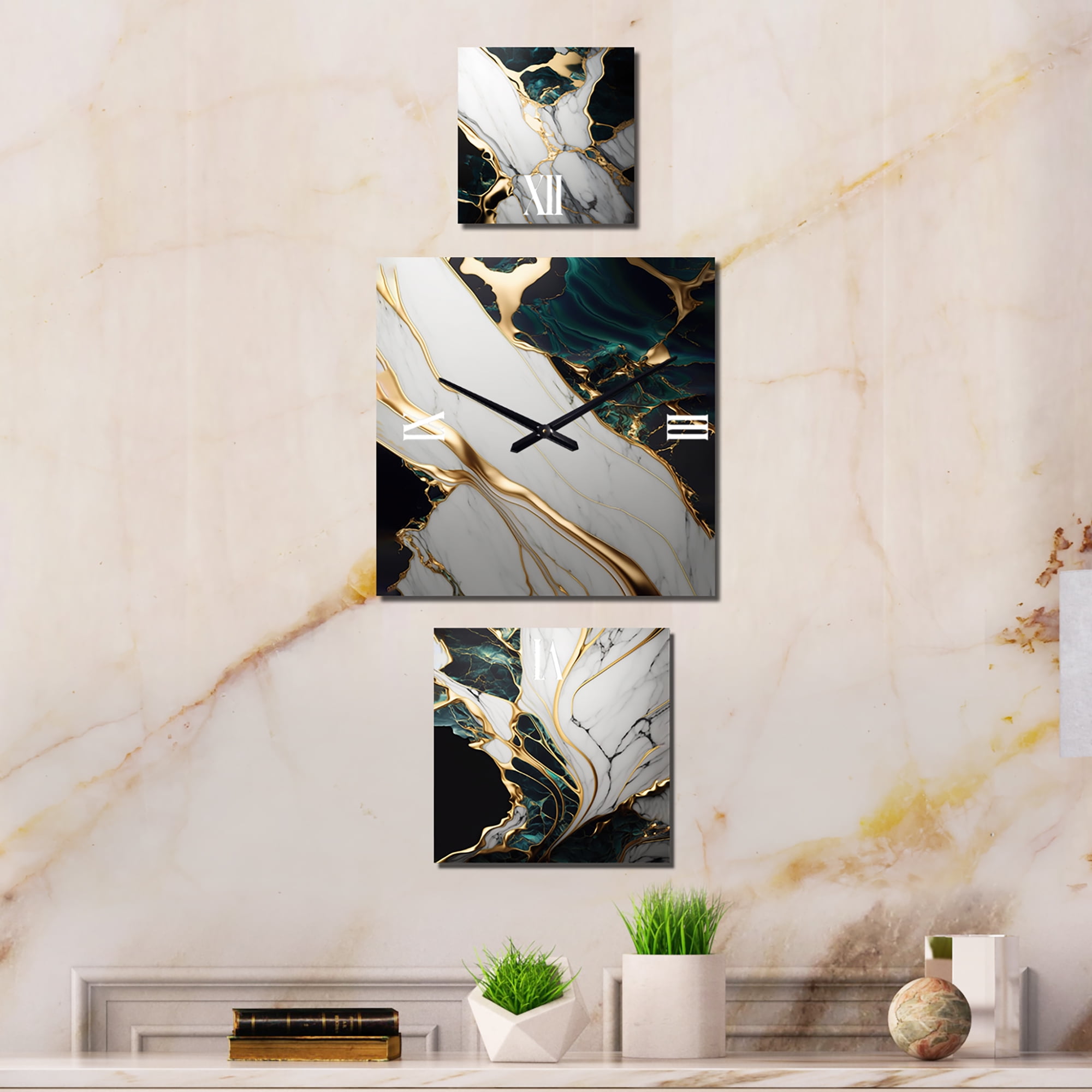 Designart "Gilded Green and Gold Geode Marble I" Marble Oversized Wall ...