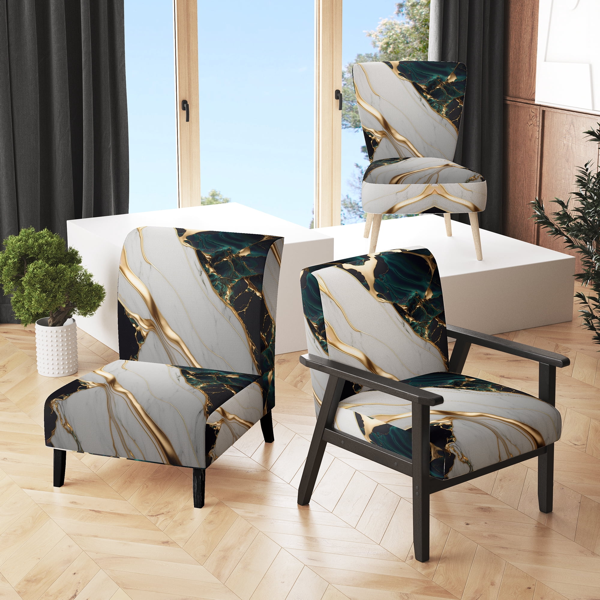 Designart "Gilded Green and Gold Geode Marble II" Green Marble ...