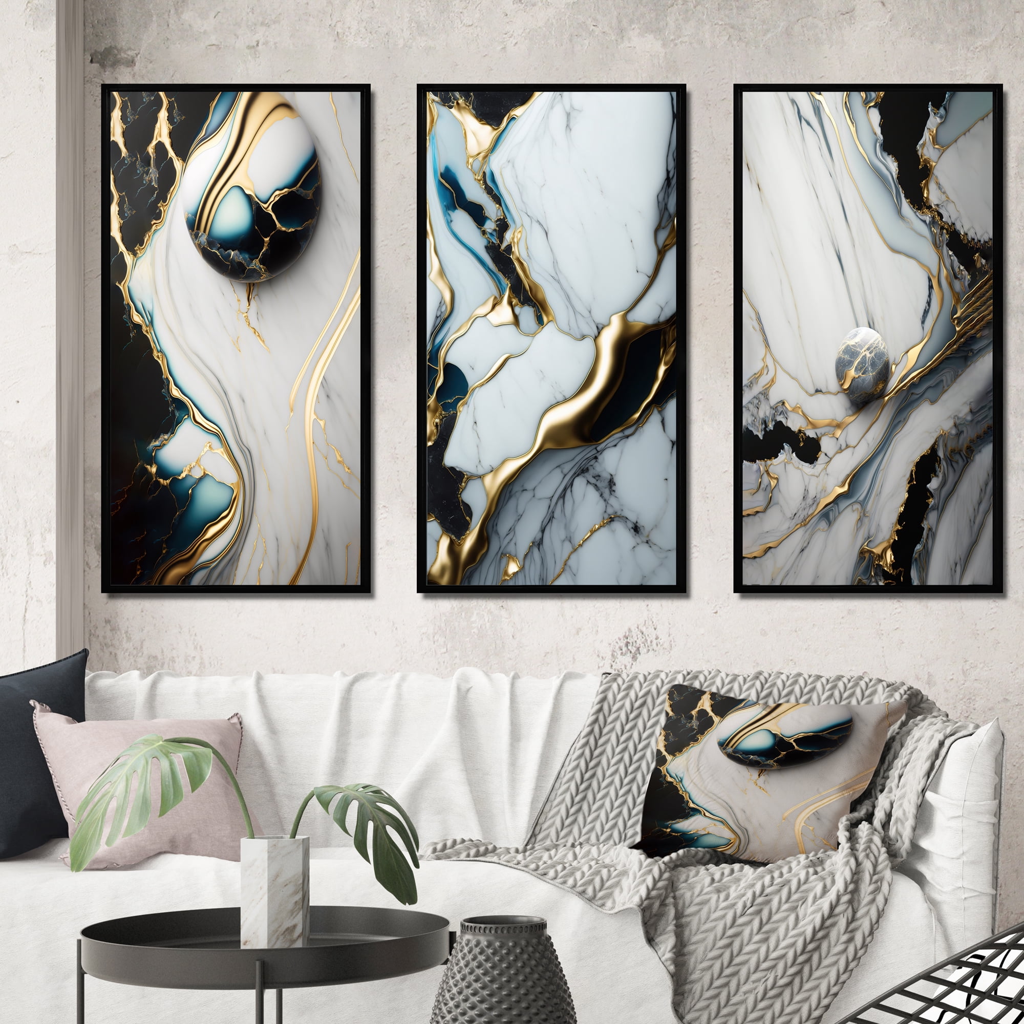 Designart "Gilded Green and Gold Geode Marble IV" Abstract Marble ...