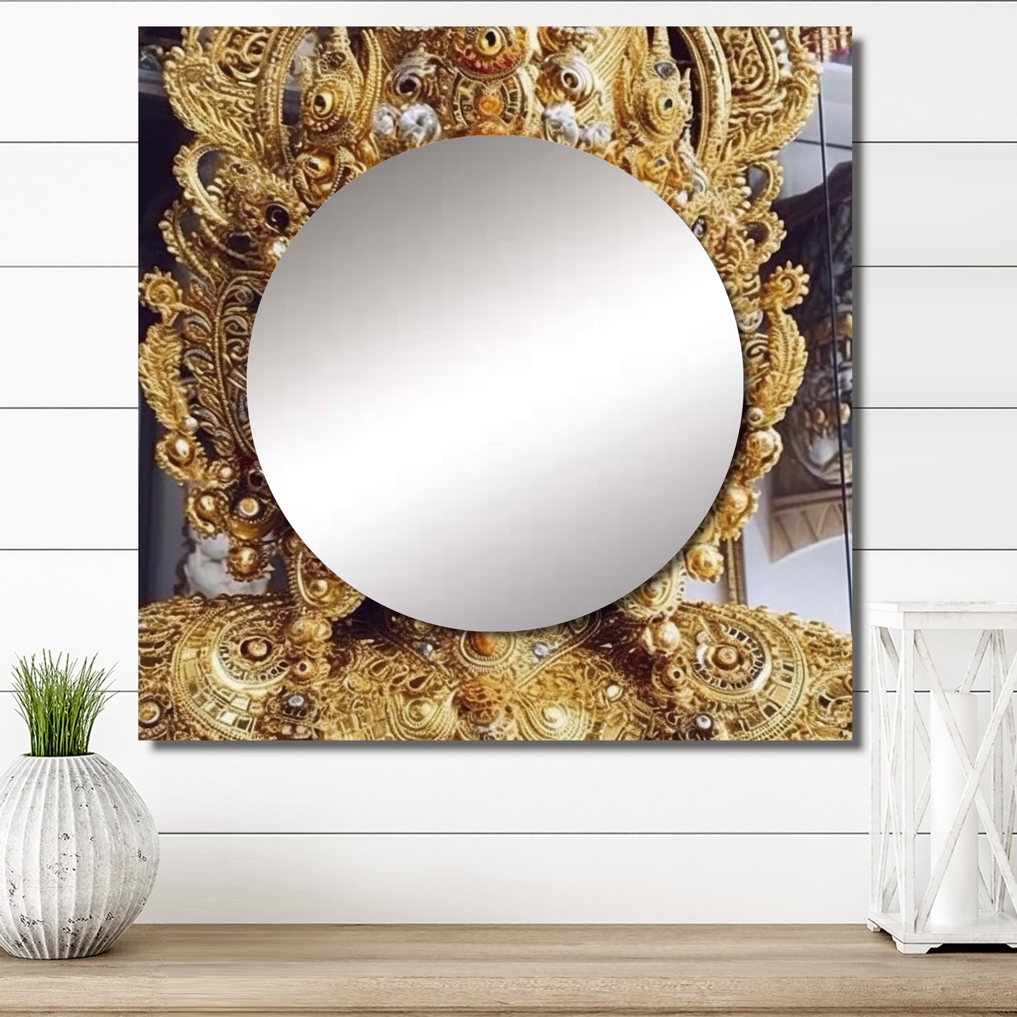 Designart "Gilded Hindu Deity Figurine" Hinduisim Square Mirror Wall ...