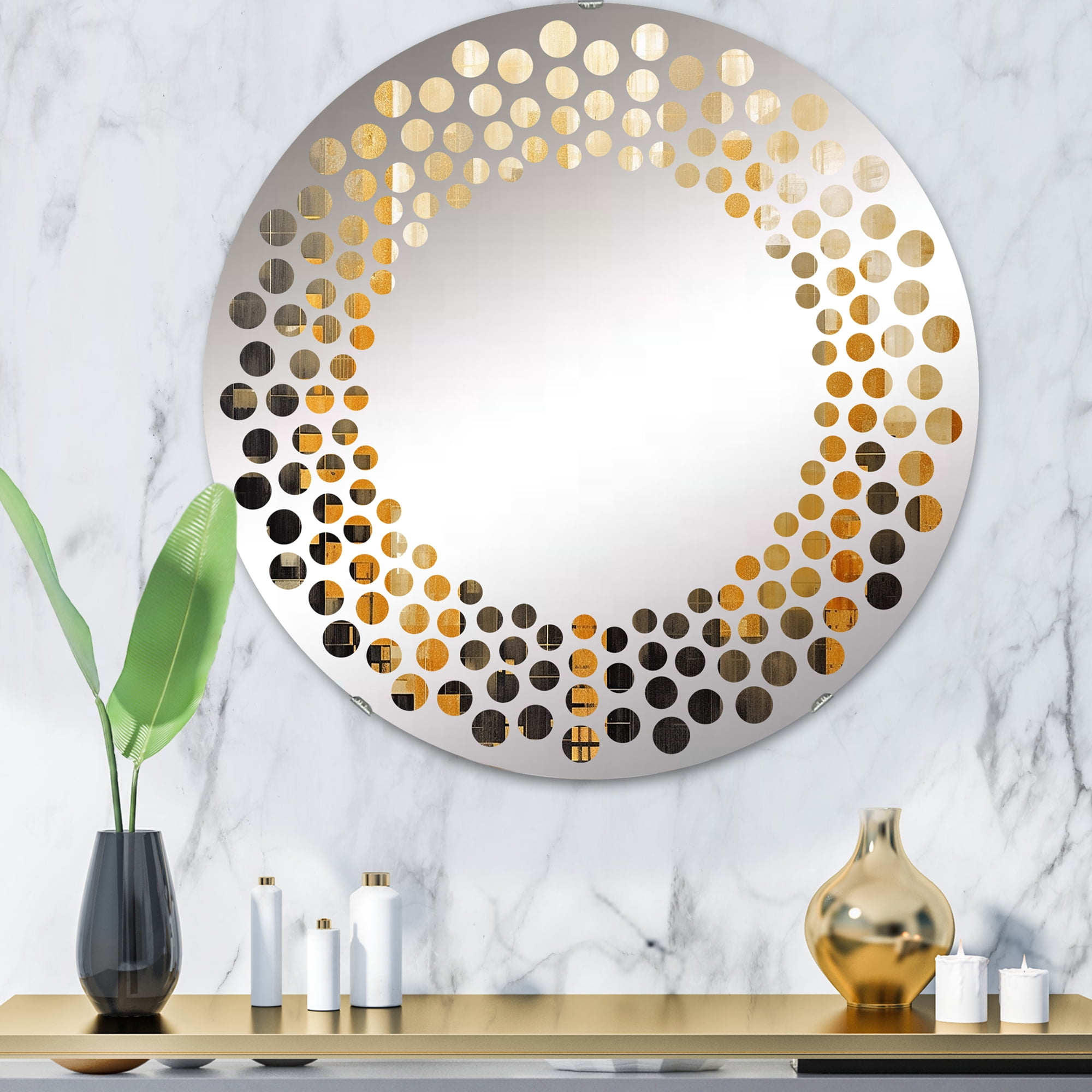 Designart "Gilded Lattice Urban Skyline III" Skyscrapers Polka Dot ...