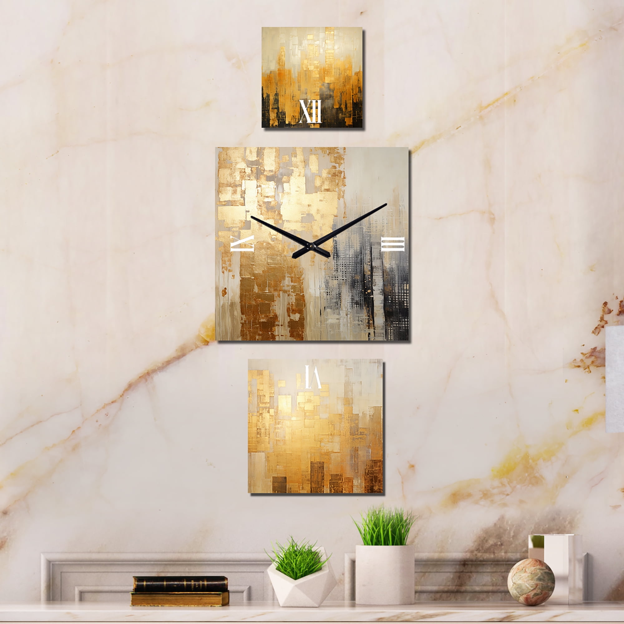 Designart "Gilded Lattice Urban Skyline" Skyscrapers Oversized Wall ...