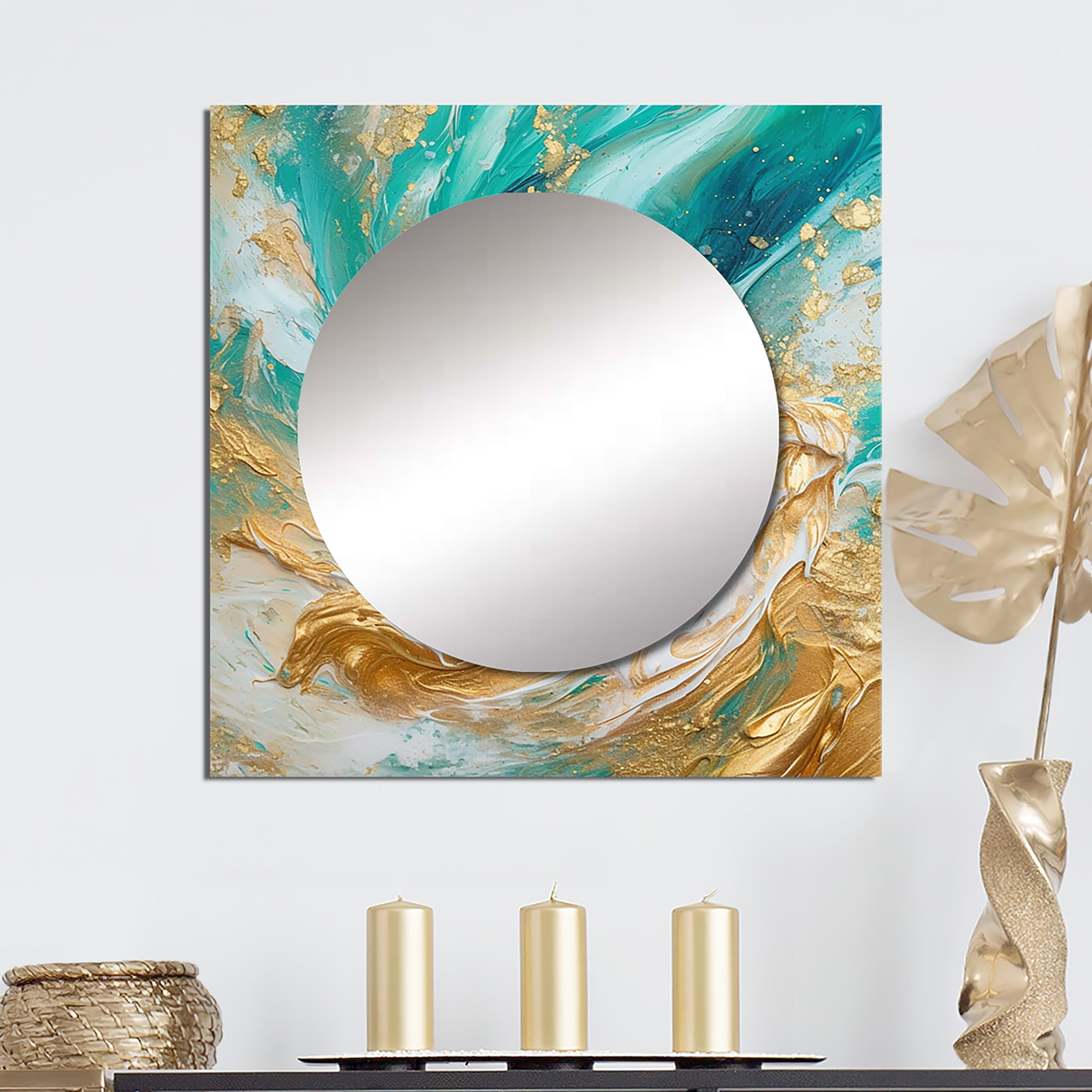 Designart "Gilded Waves Turquoise Abstraction IV" Abstract Painting ...