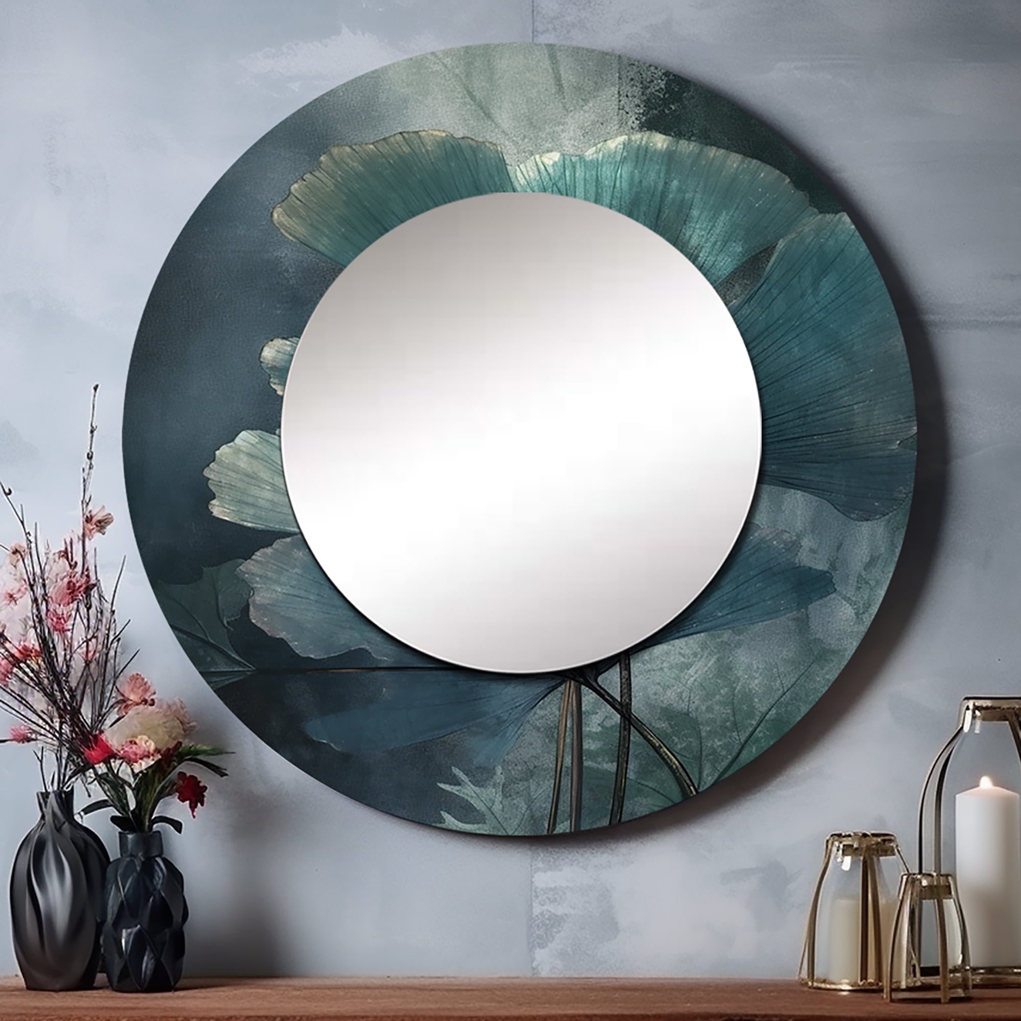 Designart "Ginkgo Amidst Tropical Palms I" Floral Leaves Round Mirror ...
