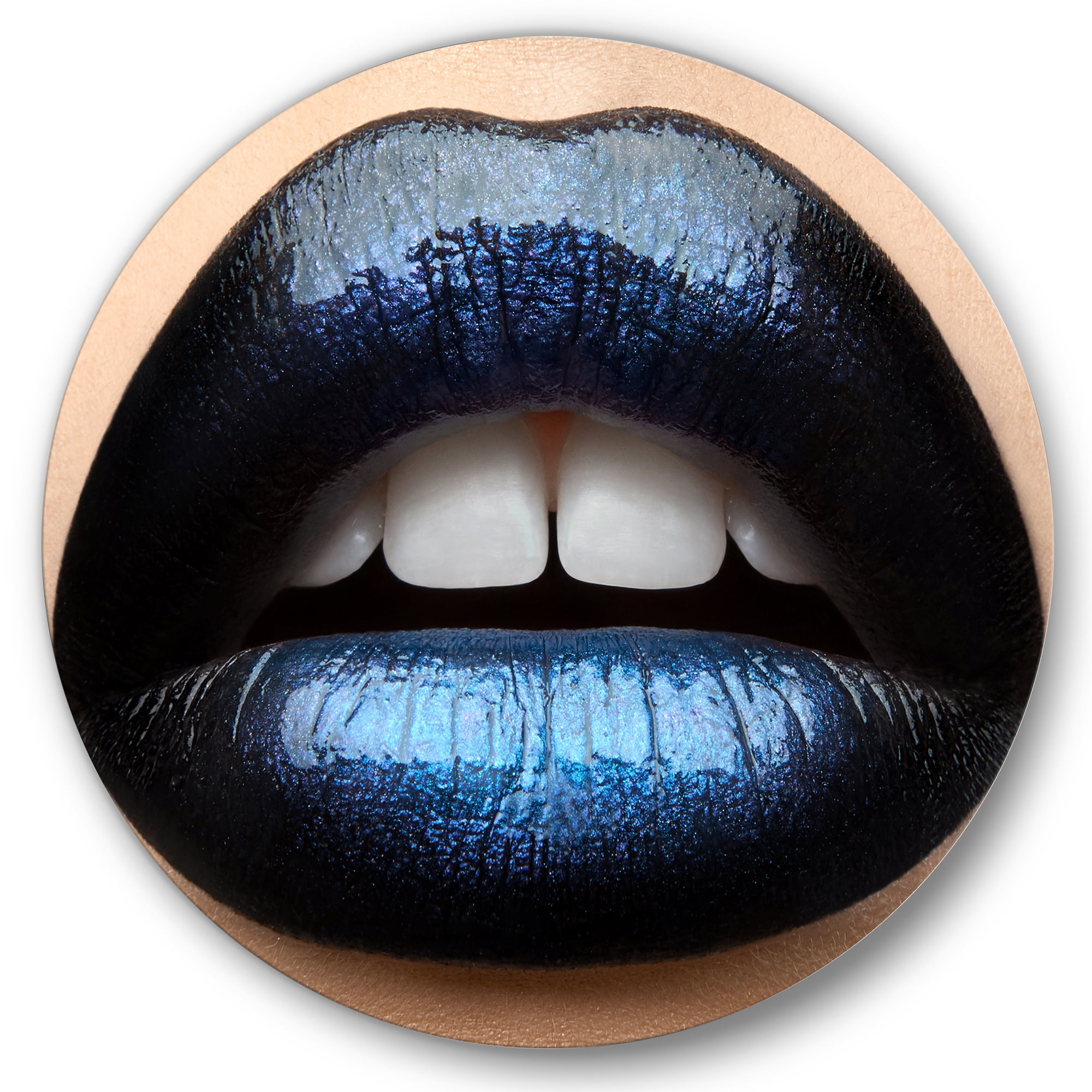 Free Shipping! Designart Modern Circle Metal Wall Art Blue Lips Glossy ...