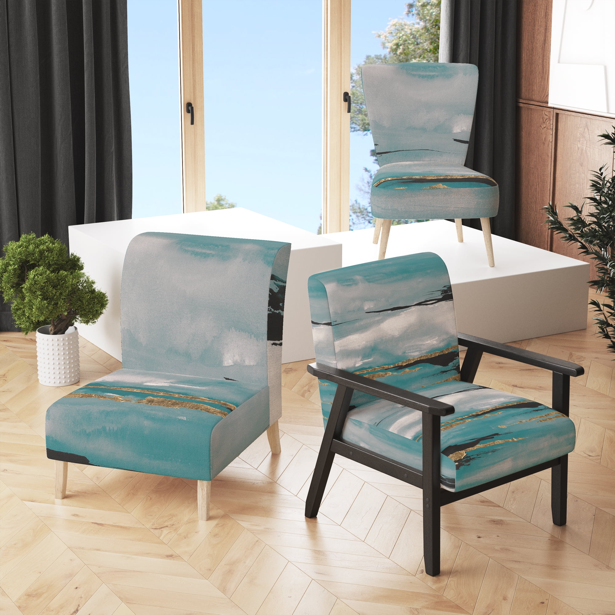 Designart "Glam Teal Watercolor I" Upholstered Modern Accent Chair ...