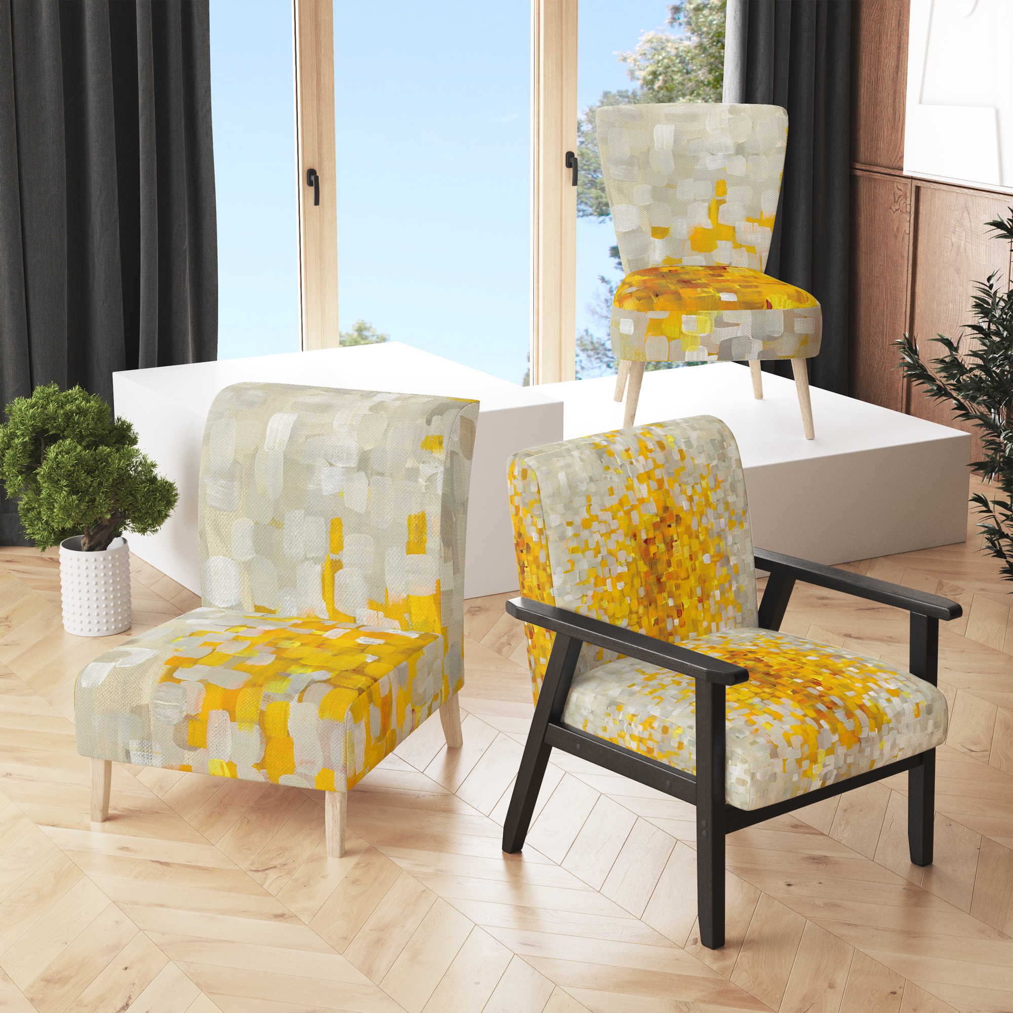 Designart "Glam Yellow Explosion Blocks" Upholstered Modern Accent ...
