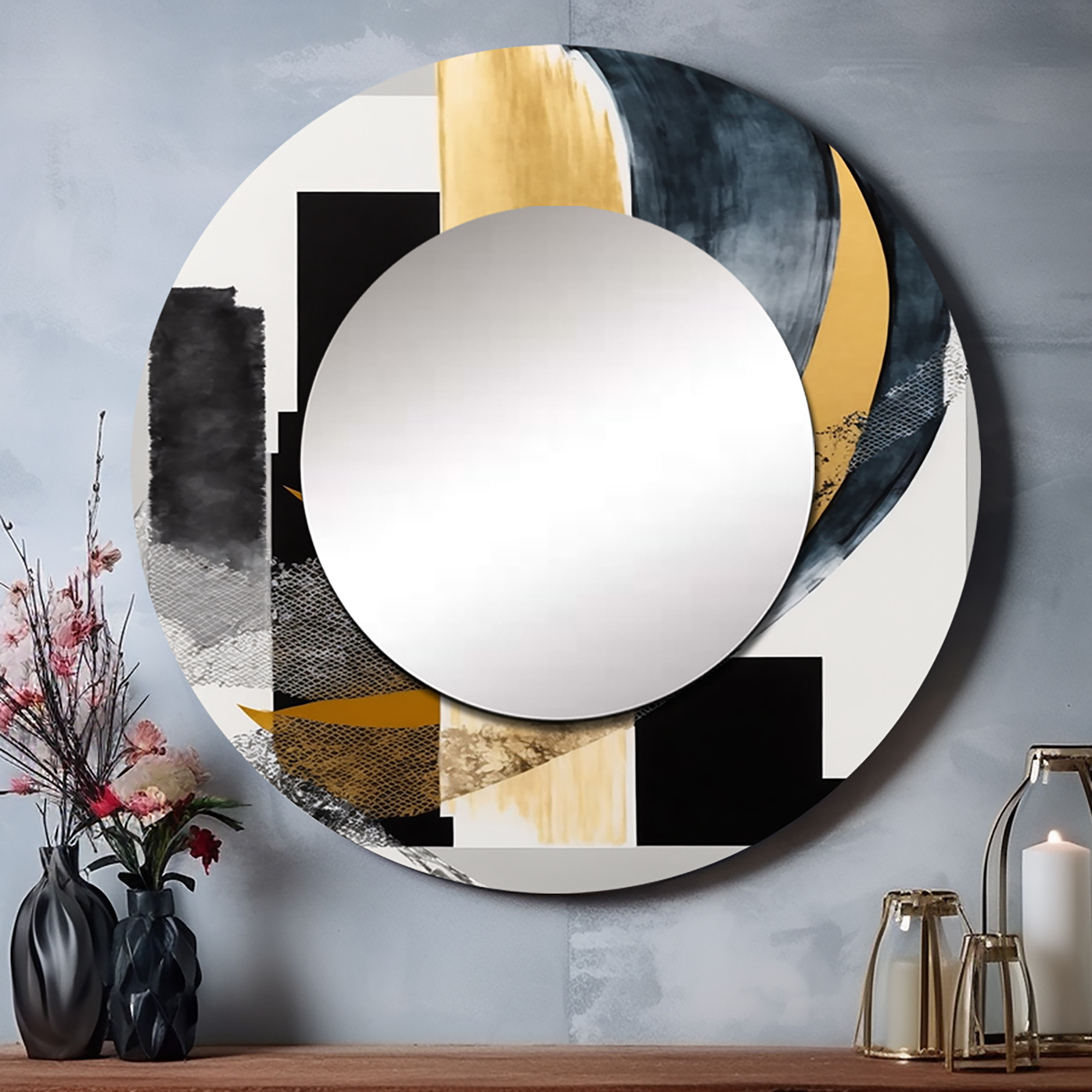 Designart "Glamorous Art Deco Abstraction I" Abstract Rund Mirror For ...