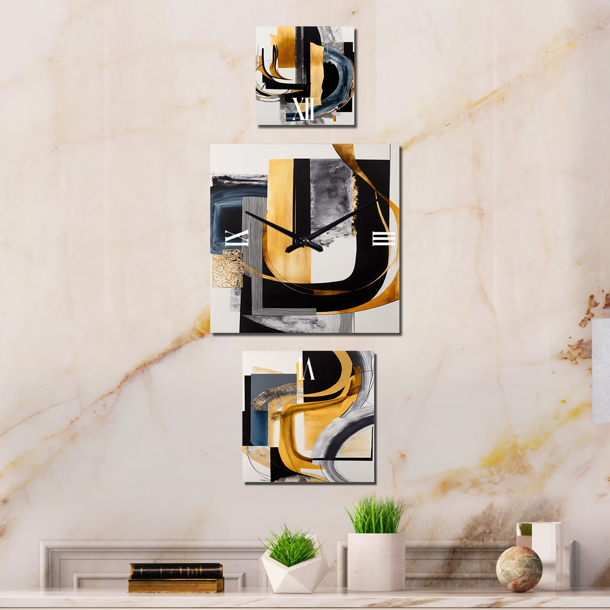 Designart "Glamorous Gold and Black Artistry II" Abstract Spirals ...