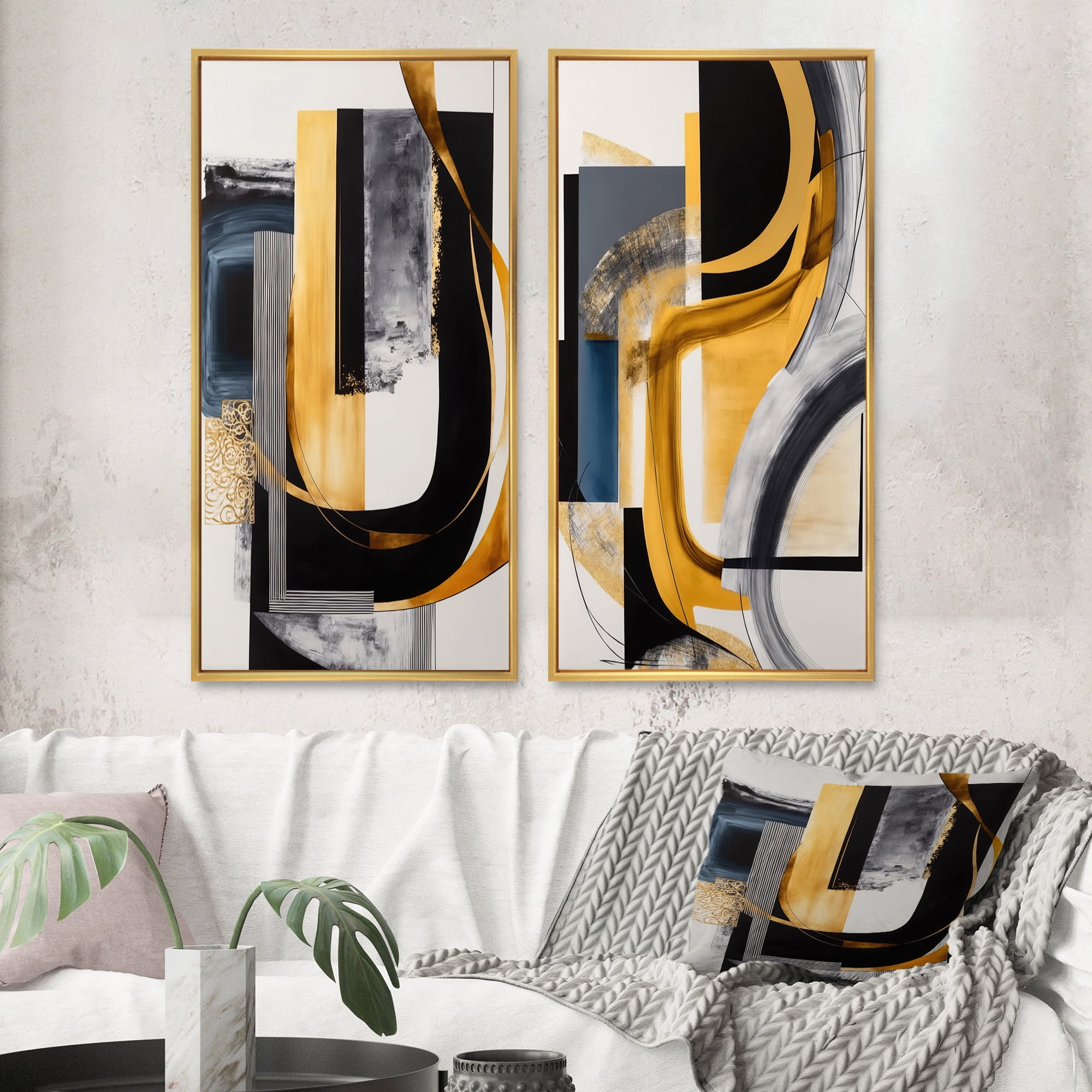 Designart "Glamorous Gold and Black Artistry III" Abstract Spirals ...