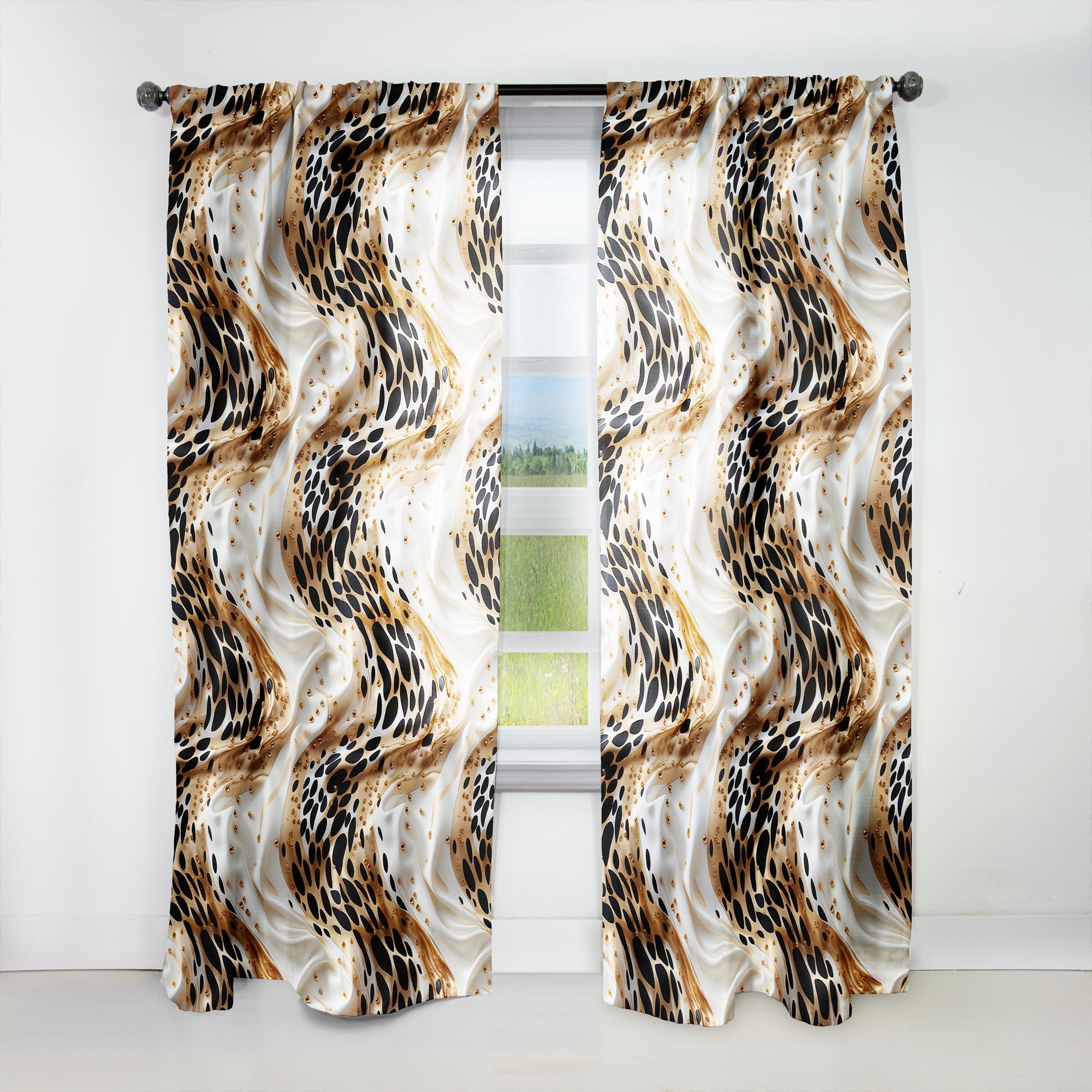 Designart "Glamorous Marble In Black And Gold" Marble Glam Curtain ...