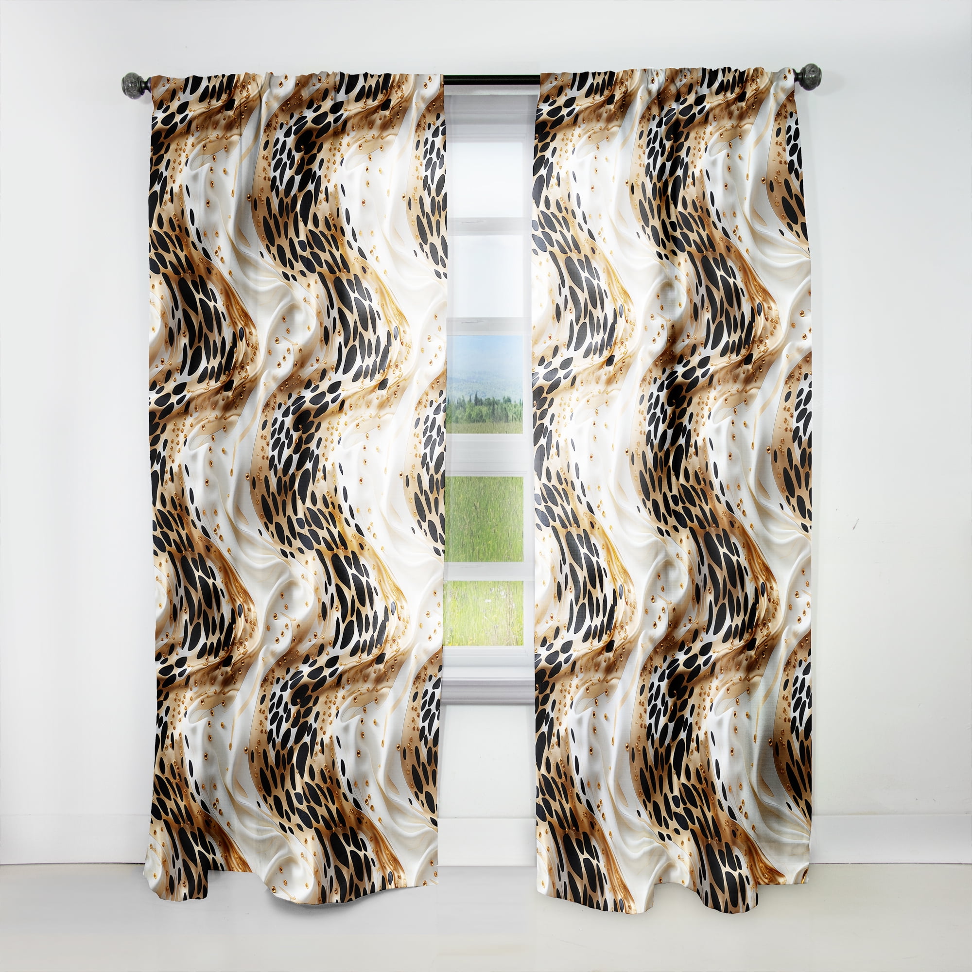 Designart "Glamorous Marble In Black And Gold" Marble Glam Curtain ...