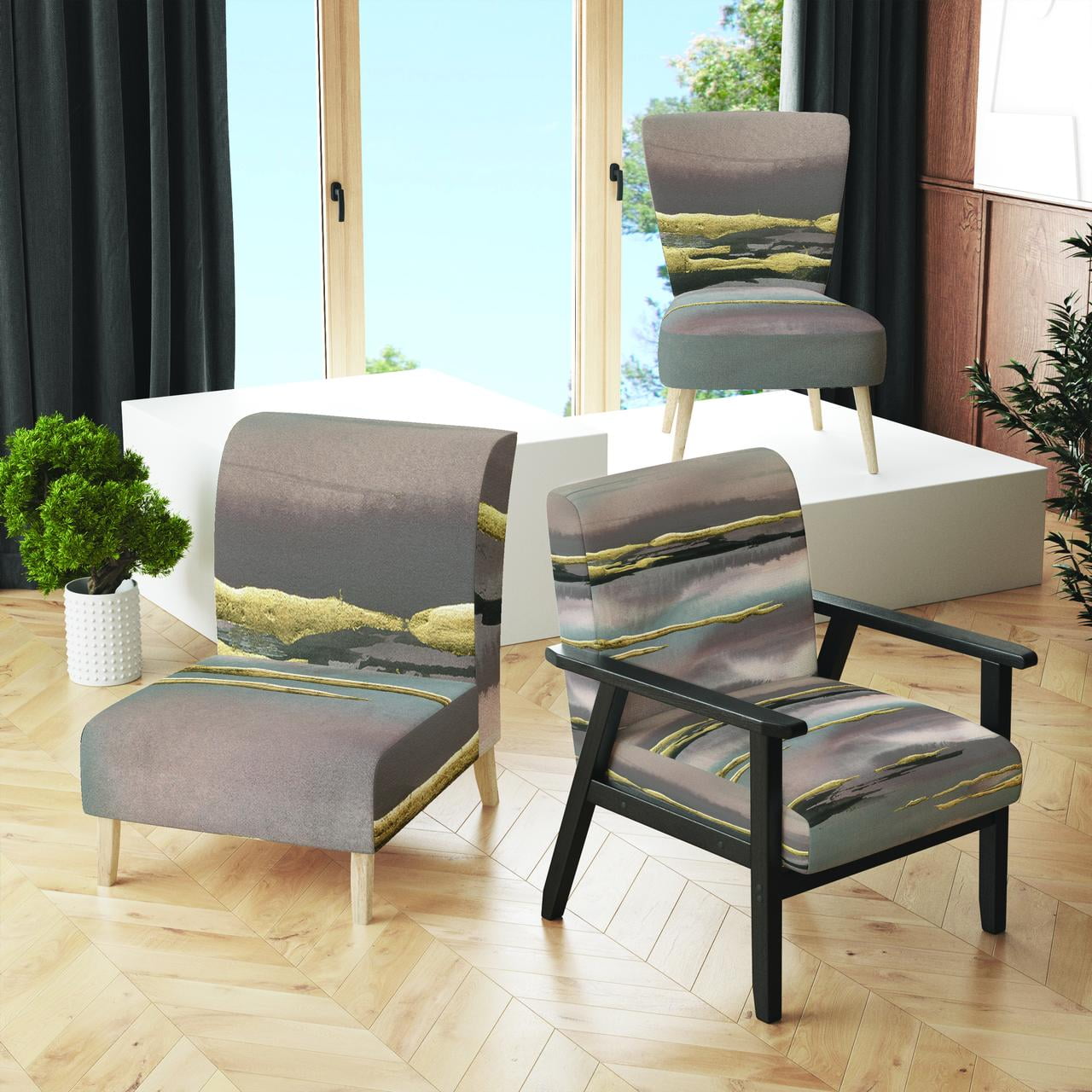Designart "Glamorous Morning Fog I" Upholstered Modern Glam Accent ...