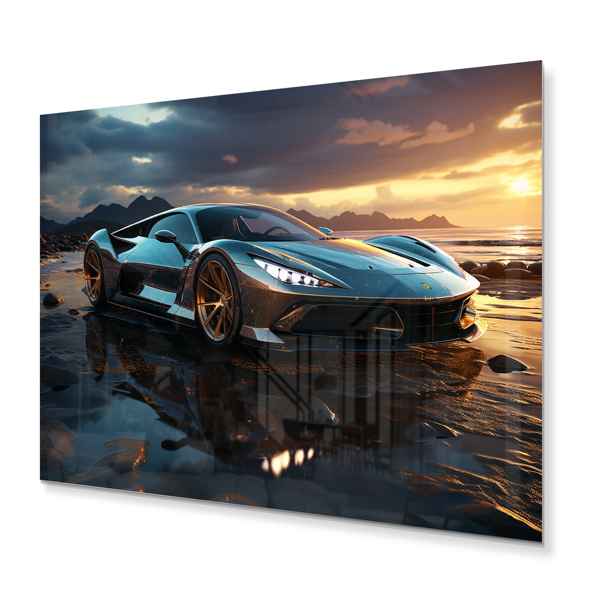 Designart "Glass Car by the Beach Contemporary Reflections II" Nautical ...