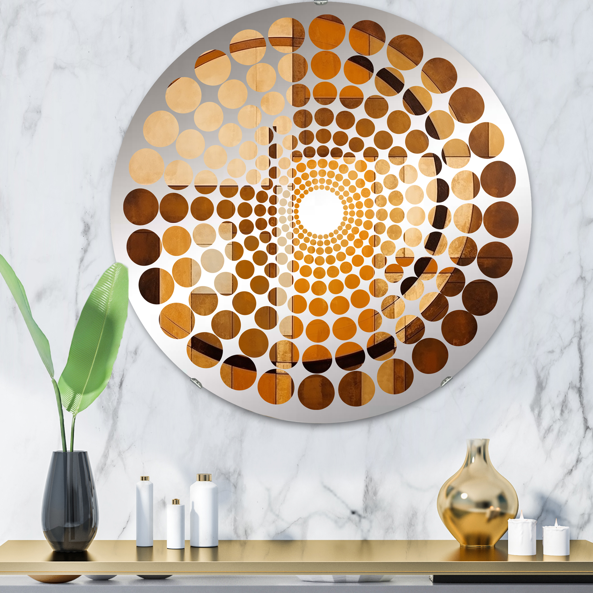 Designart "Gleaming Bronze Balance" Abstract Shapes Radial Dot Round ...