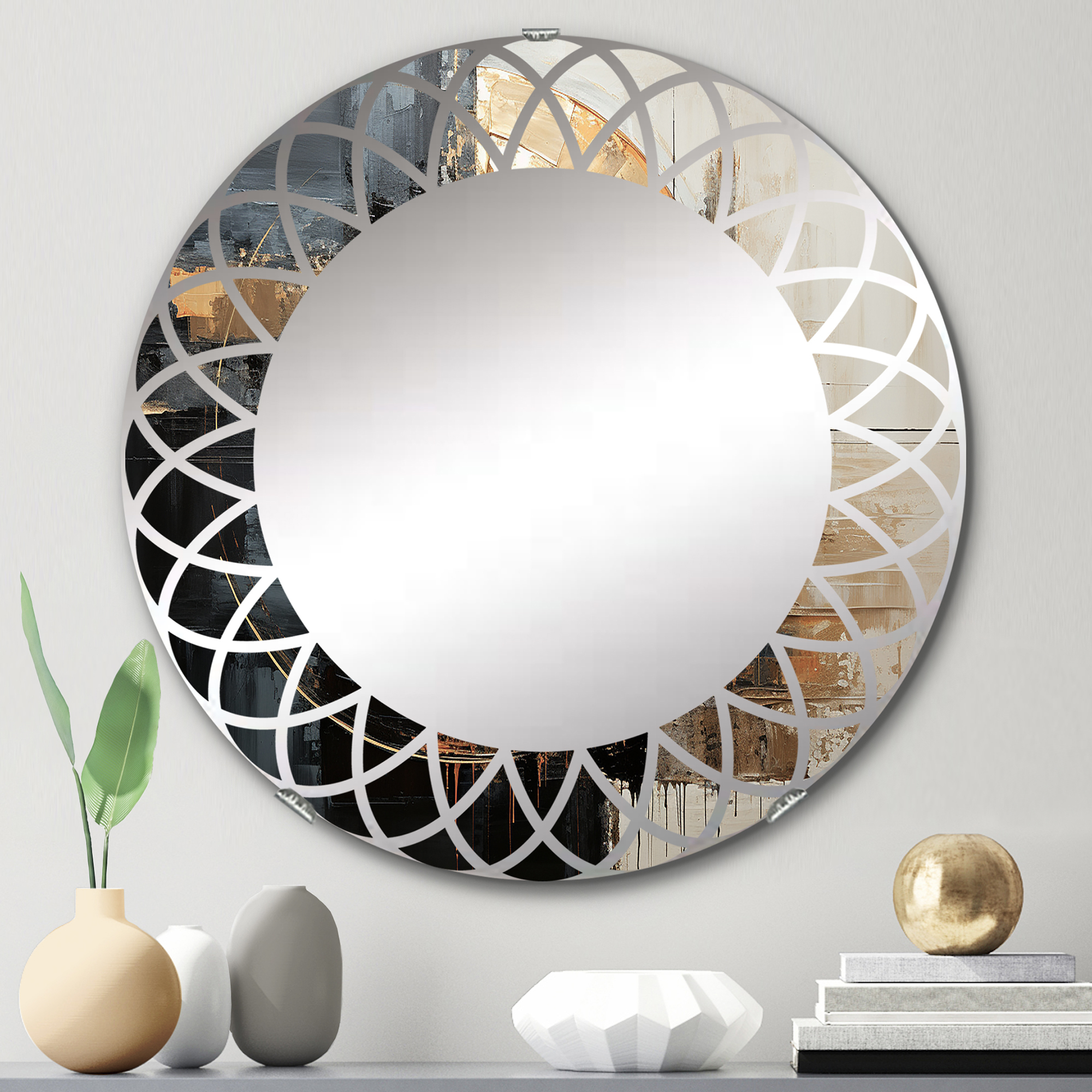 Designart "Gleaming Geometry Gold Grey painting VII" Abstract Collages ...