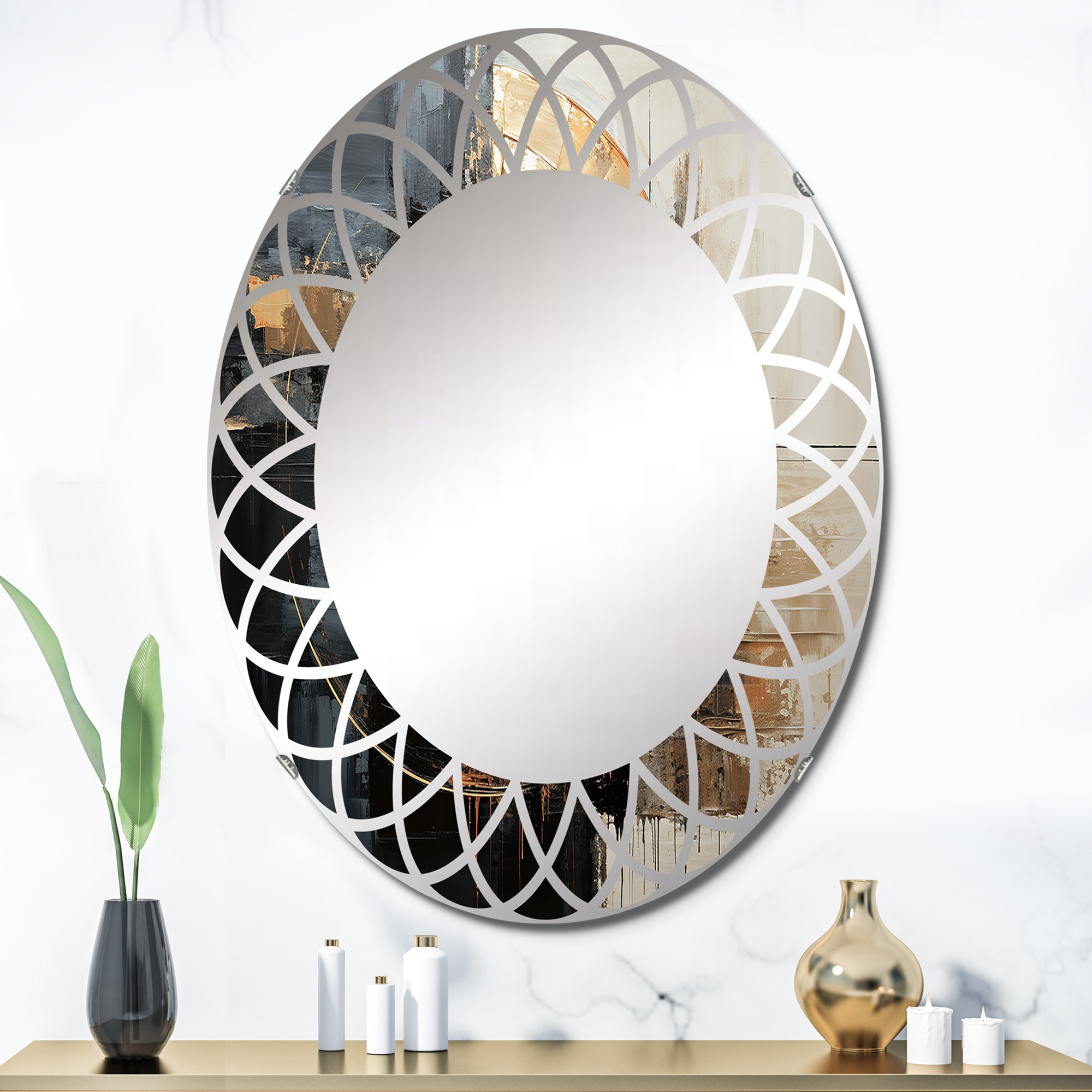 Designart "Gleaming Geometry Gold Grey painting VII" Abstract Collages ...