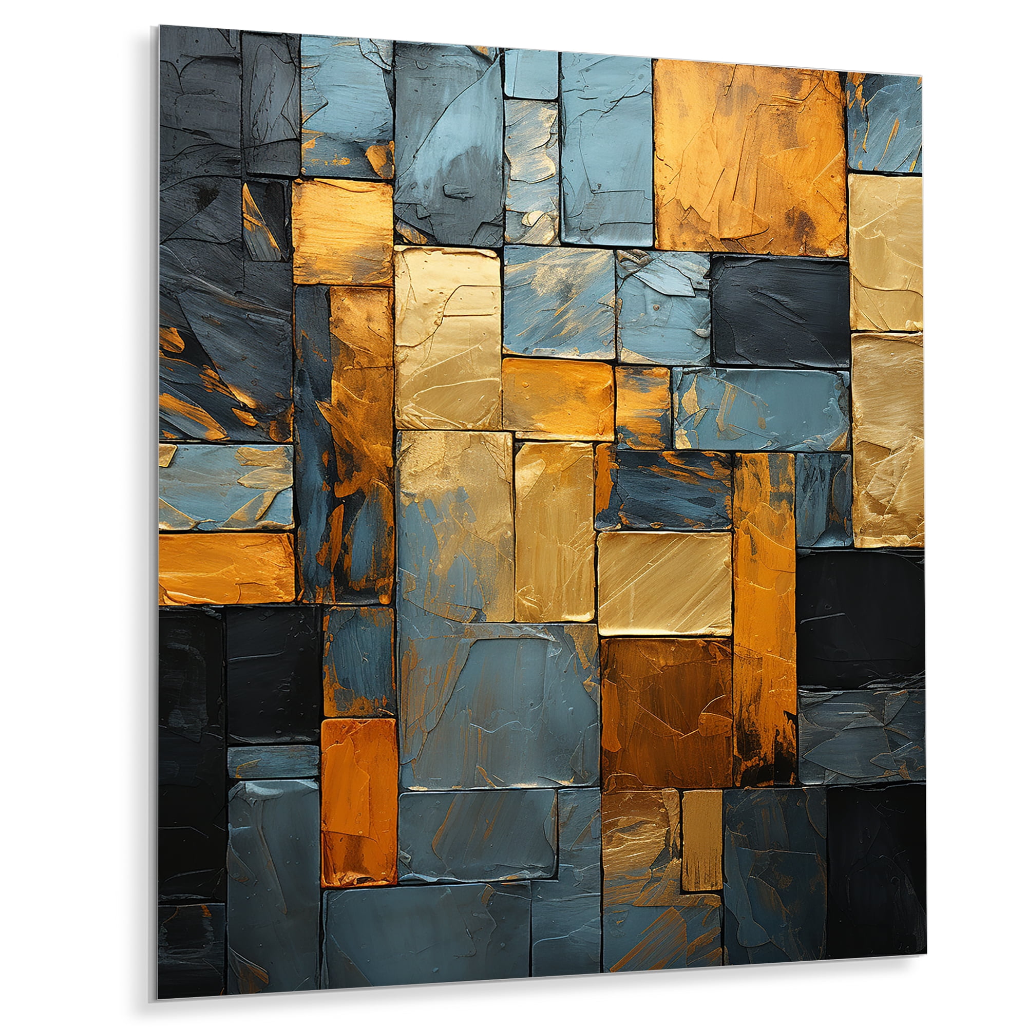 Designart "Gleaming Geometry Gold Grey painting XIV" Abstract Collages ...