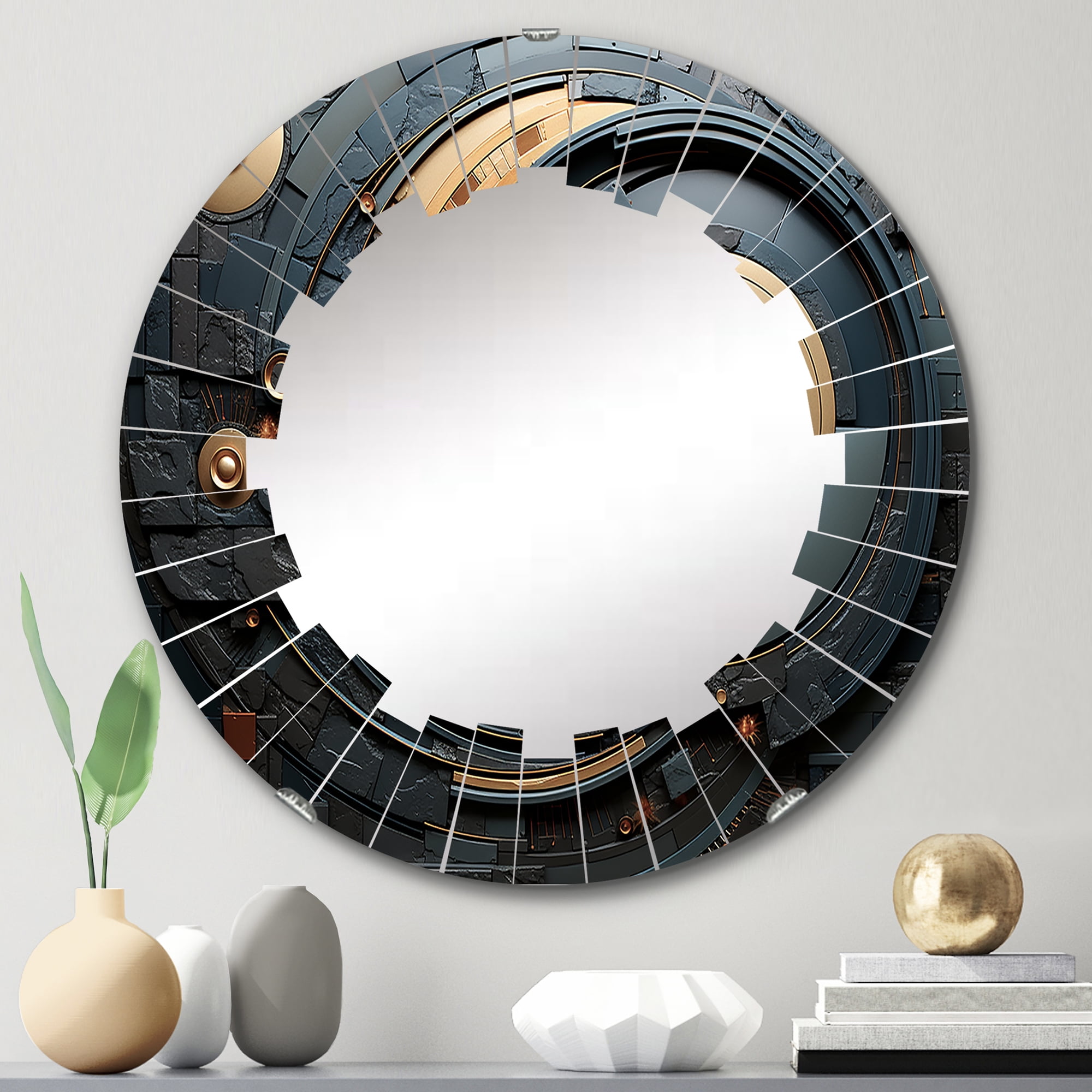 Designart "Gleaming Geometry Gold Grey painting XVI" Abstract Collages ...