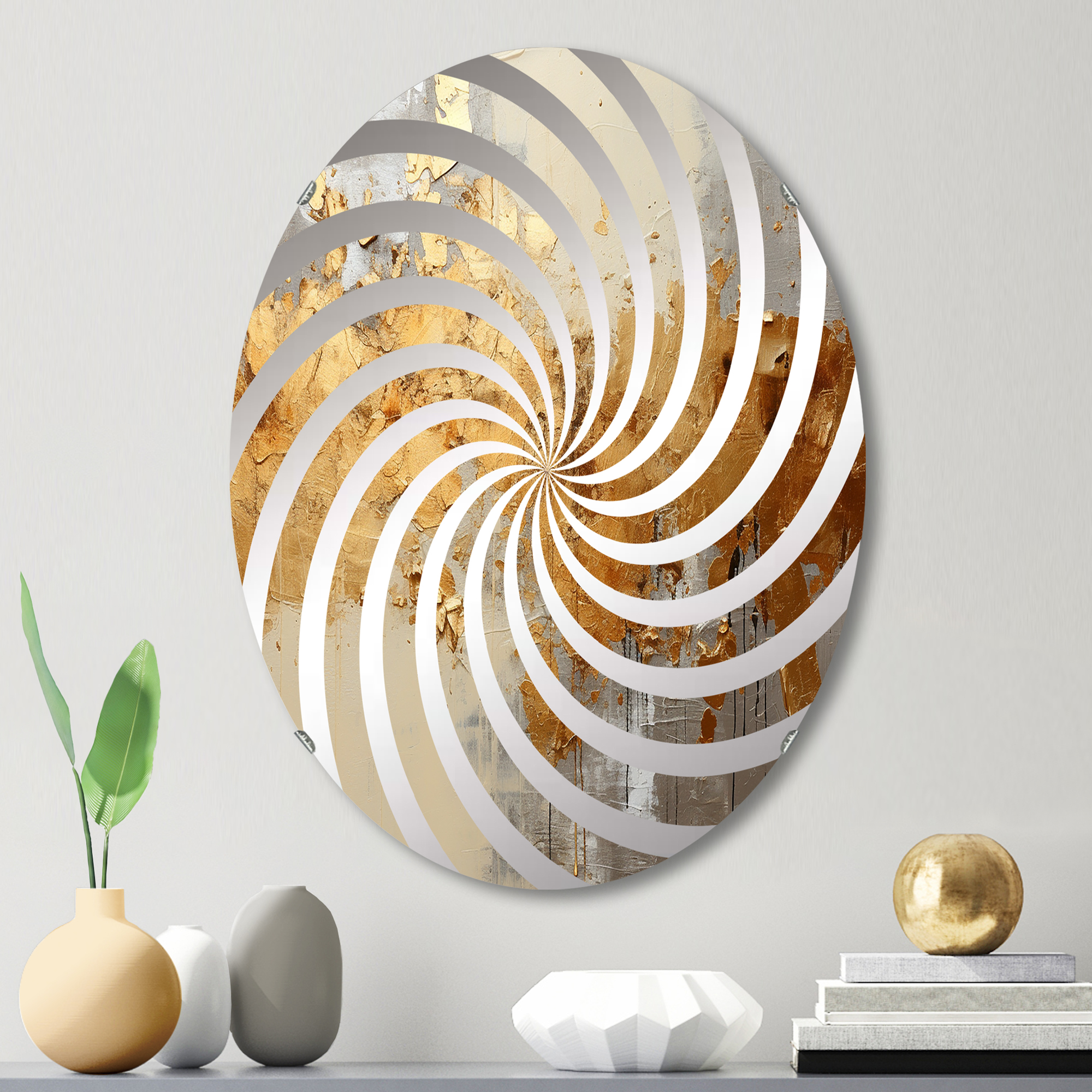 Designart "Gleaming Gold V" Abstract Collages Vortex Round Wall Mirror ...