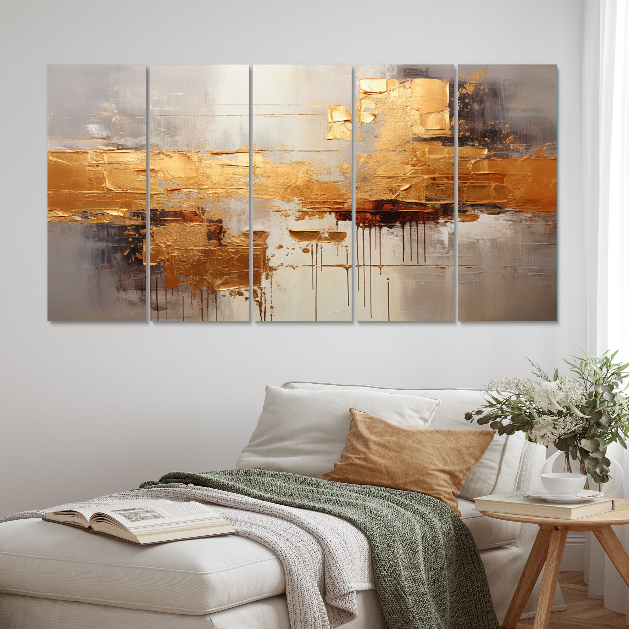 Designart "Gleaming Gold VII" Abstract Collages Metal Art Print Set ...