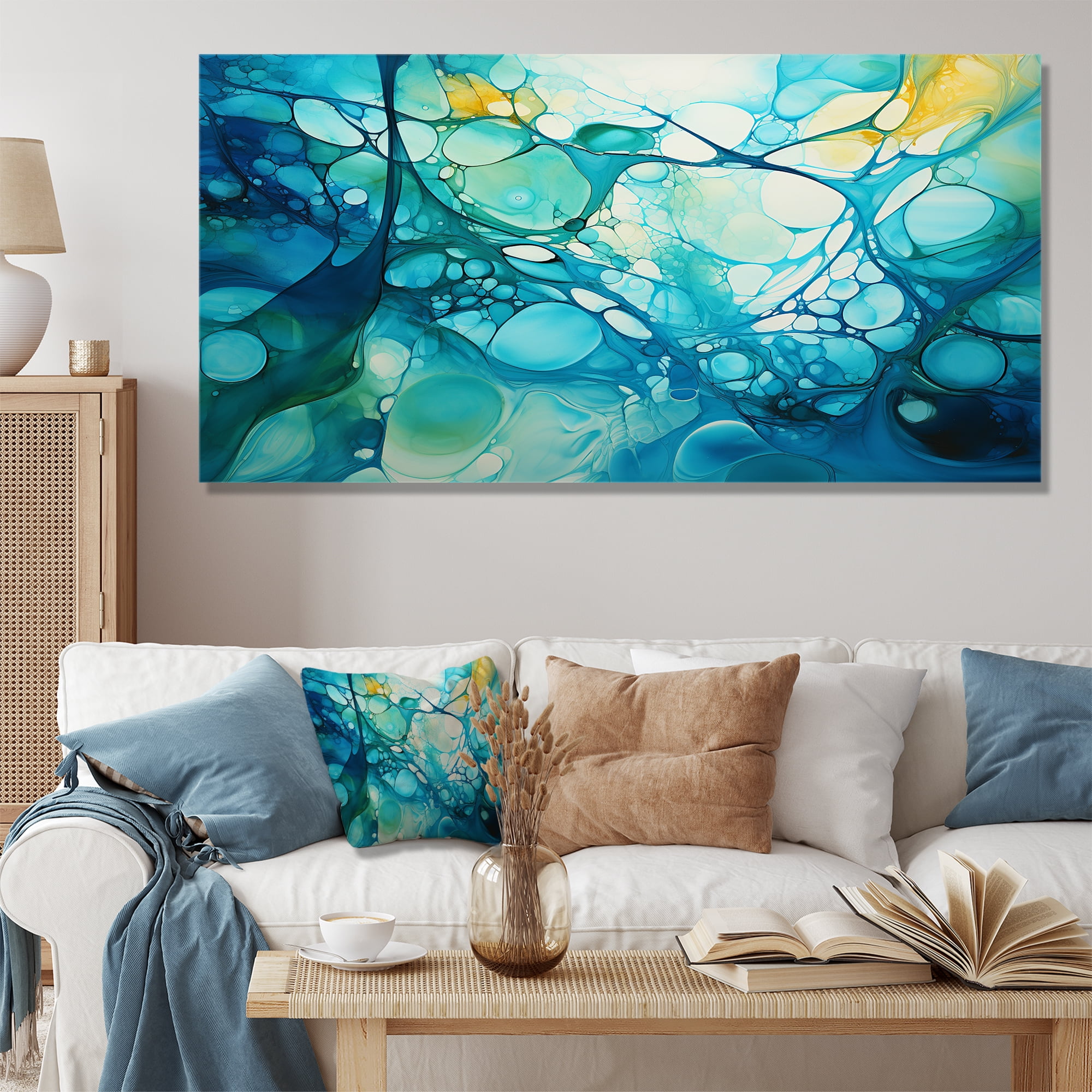 Designart "Gleaming Ink in Green and Yellow III" Extra Large Abstract ...