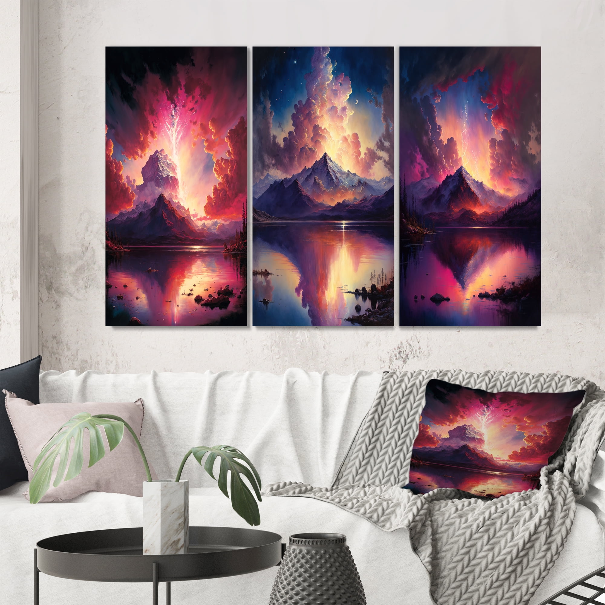 Designart "Glorious Magenta Sunset with Lightning Flare I" Landscape ...