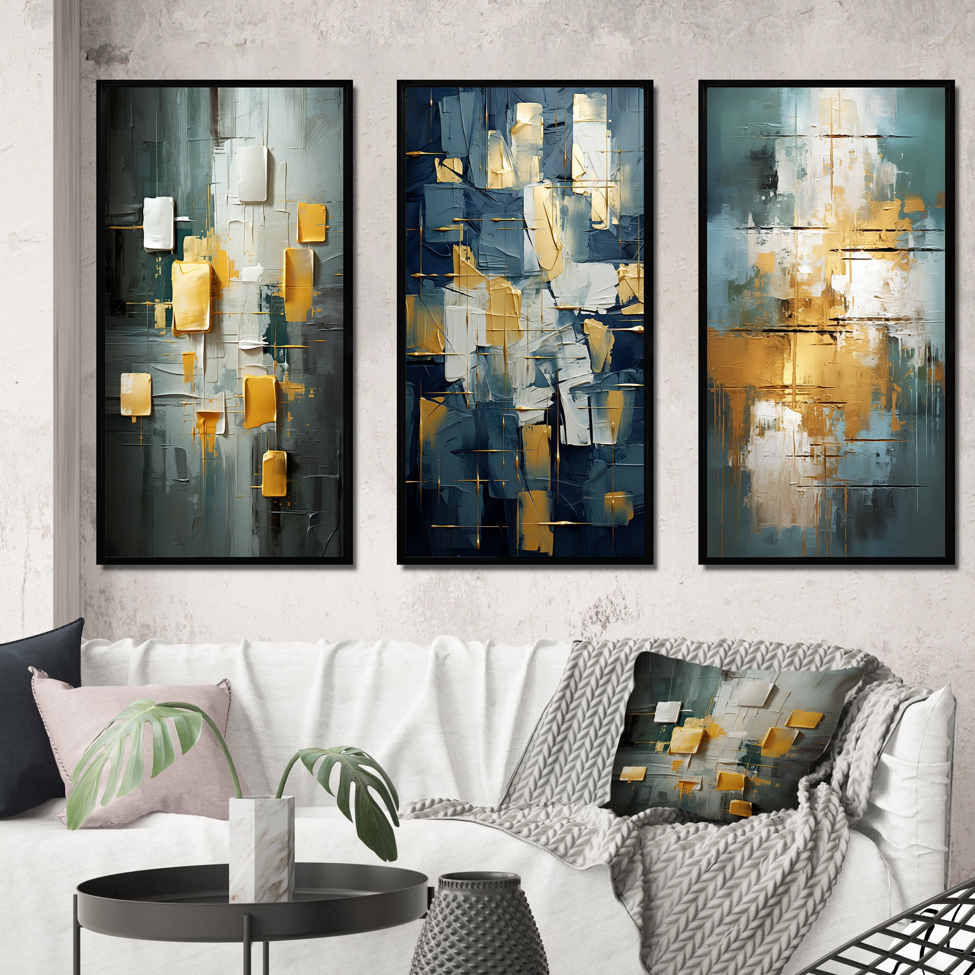 Designart "Glory's Comfort Abstract Expressionism in Blue IV" Abstract Painting Framed Wall Art ...
