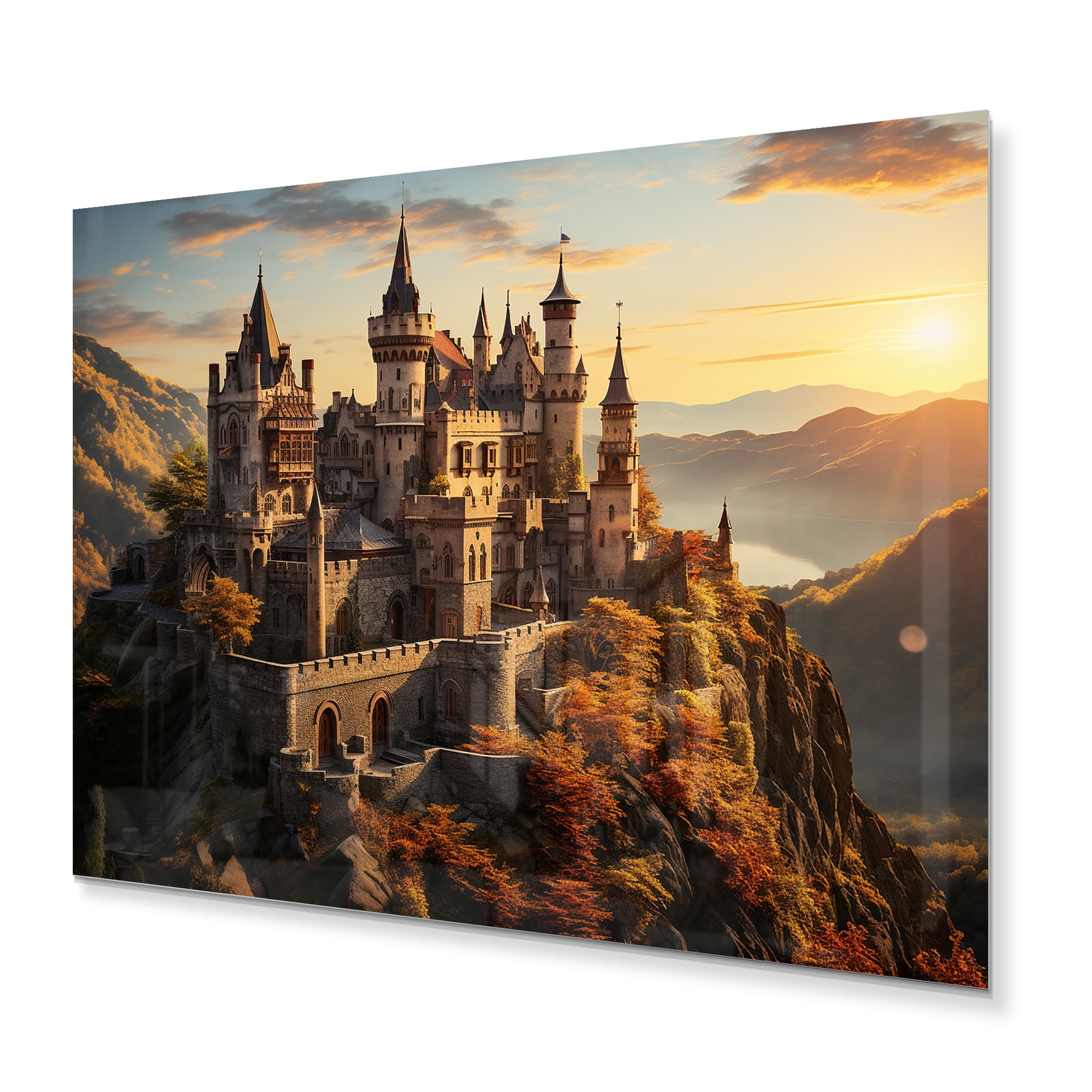 Designart "Glow Warm Castles Golden art painting" Architecture Metal ...