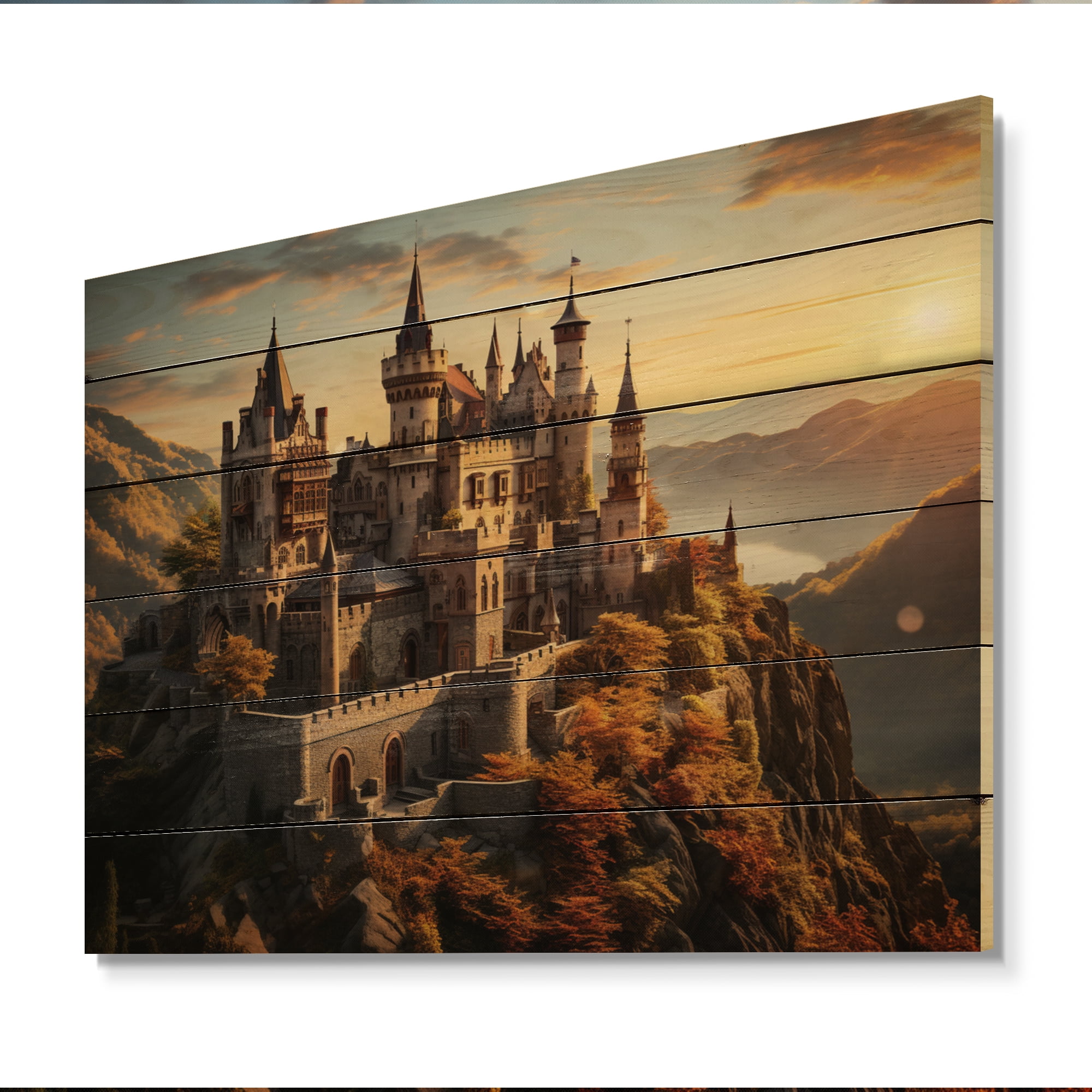 Designart "Glow Warm Castles Golden art painting" Architecture Print on ...
